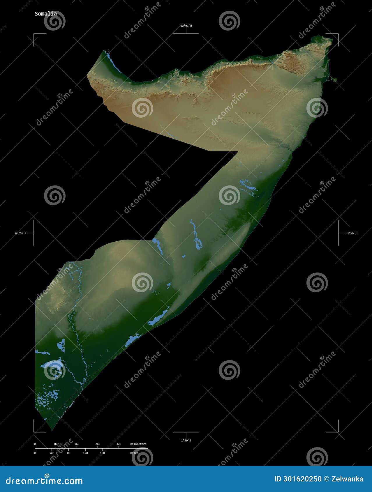 Somalia Shape on Black. Physical Stock Illustration - Illustration of ...