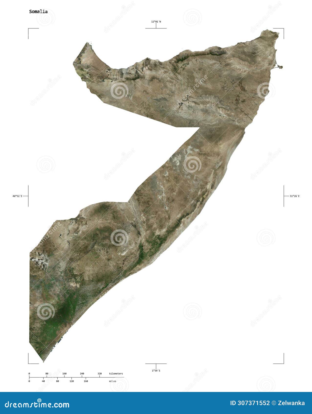 Somalia Shape on White. High-res Satellite Stock Illustration ...