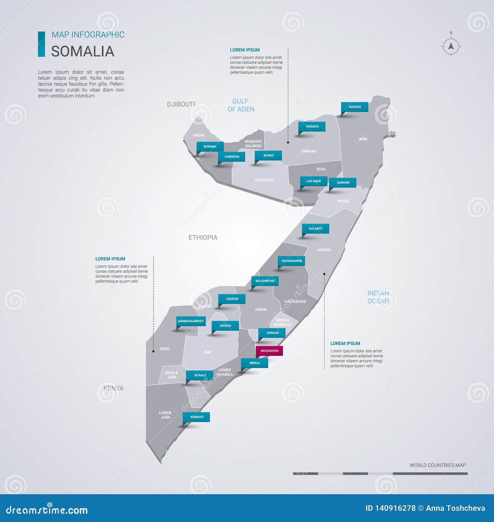 Somalia Vector Map with Infographic Elements, Pointer Marks Stock ...