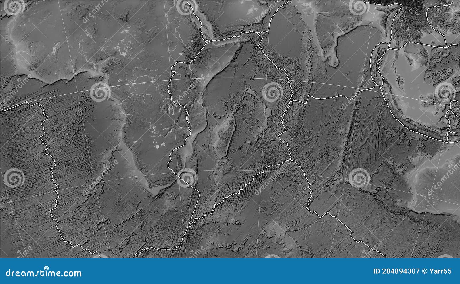 Somalian Plate - Boundaries. Grayscale Map Stock Illustration ...