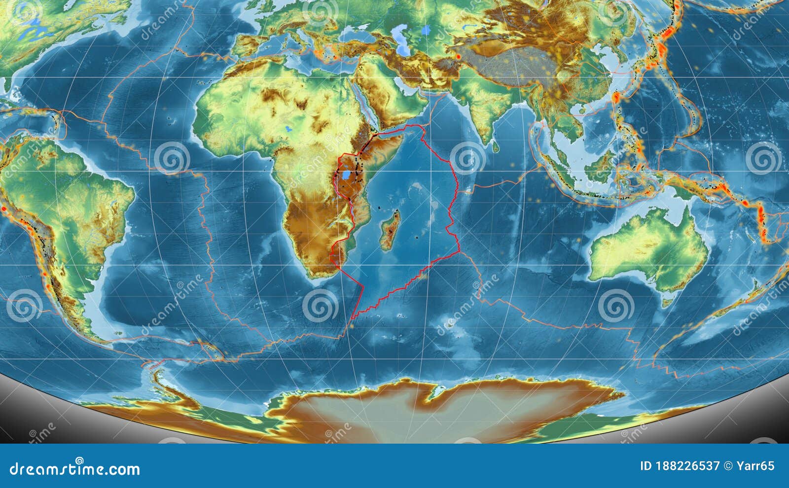 Somalian Plate Outlined, Mollweide Projection - Relief Stock ...