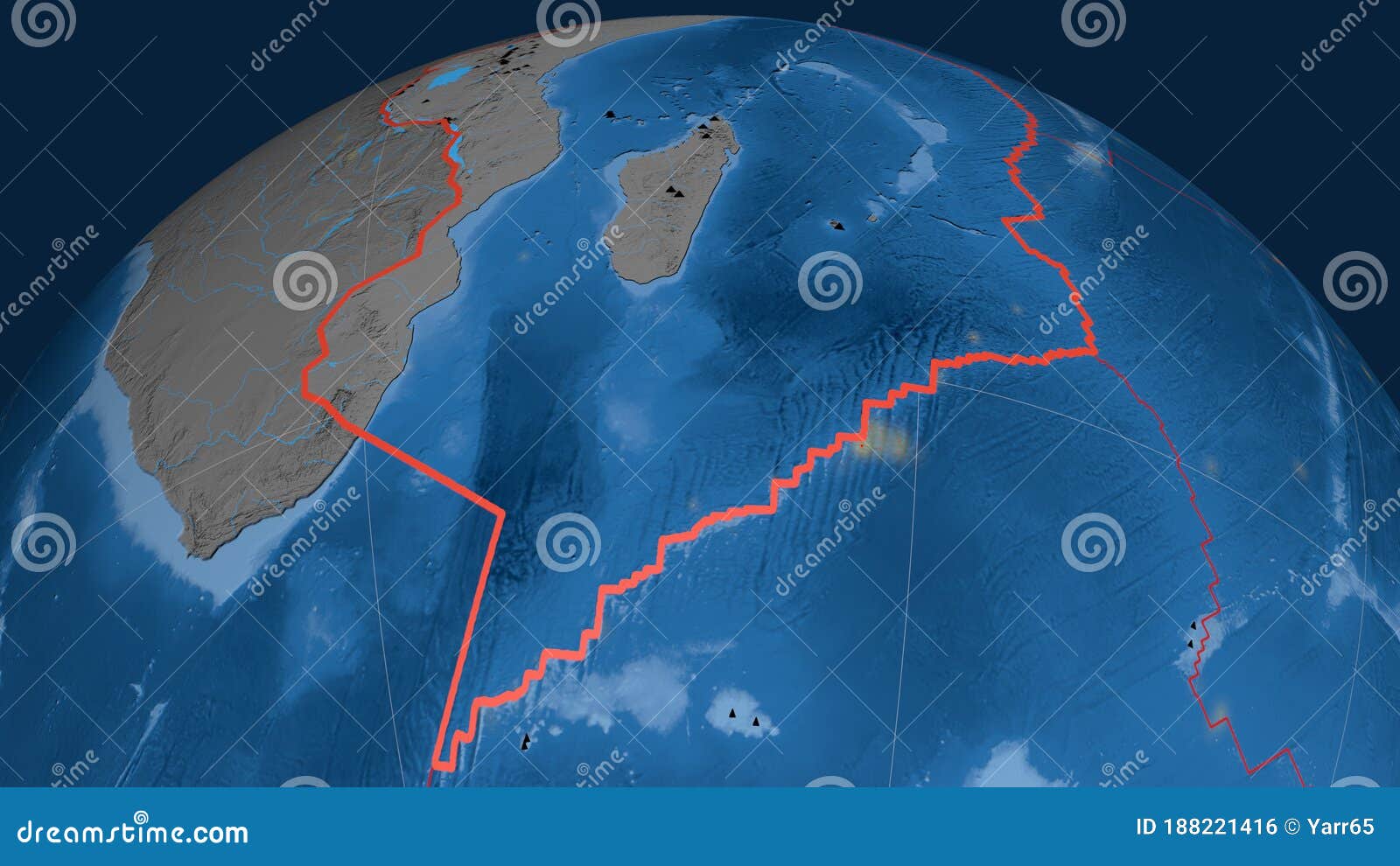 Somalian Plate Outlined - Topo and Bathy Stock Illustration ...