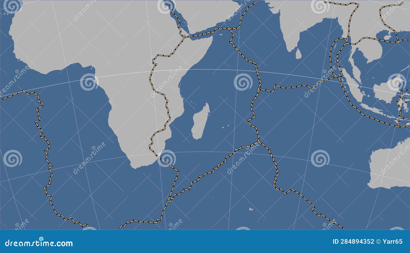 Somalian Plate - Boundaries. Contour Map Stock Illustration ...