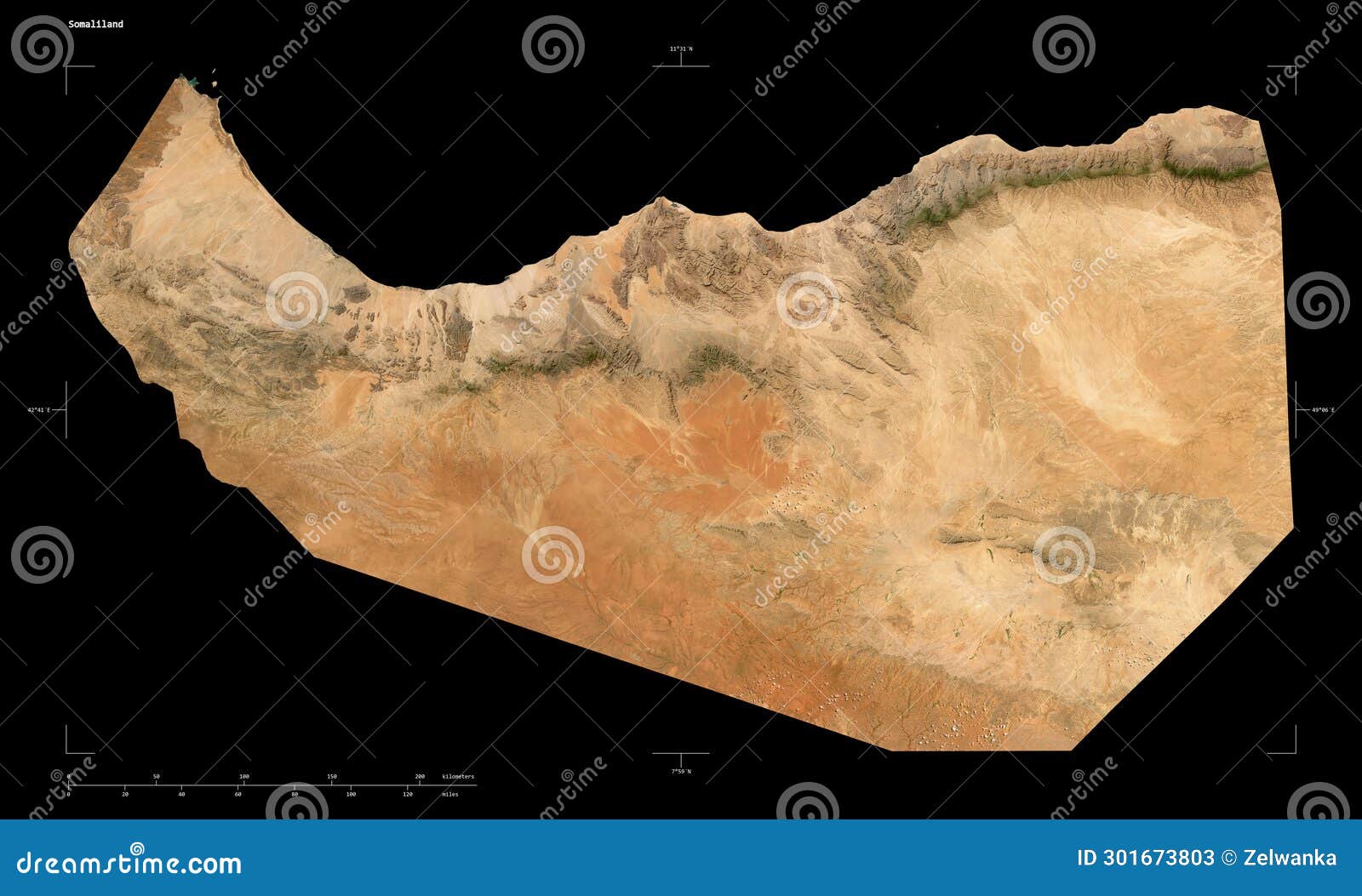 Somaliland Shape on Black. Low-res Satellite Stock Illustration ...