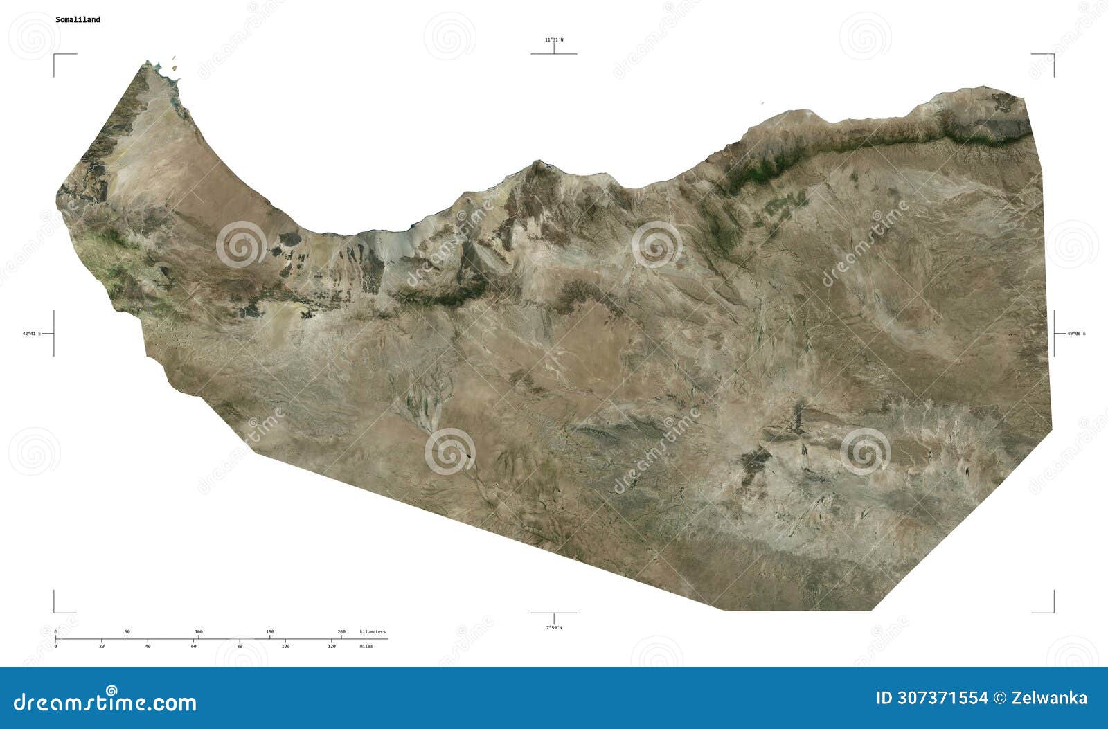 Somaliland Shape on White. High-res Satellite Stock Illustration ...