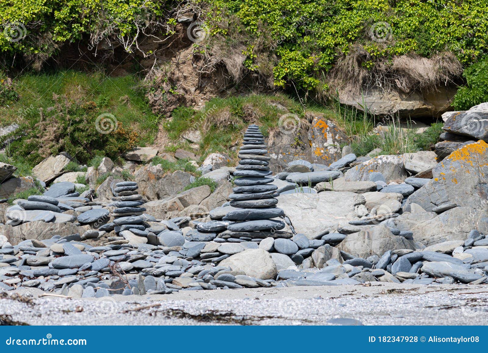 Zen Balanced Rock Formations of the Beach in Cornwall Stock Photo ...