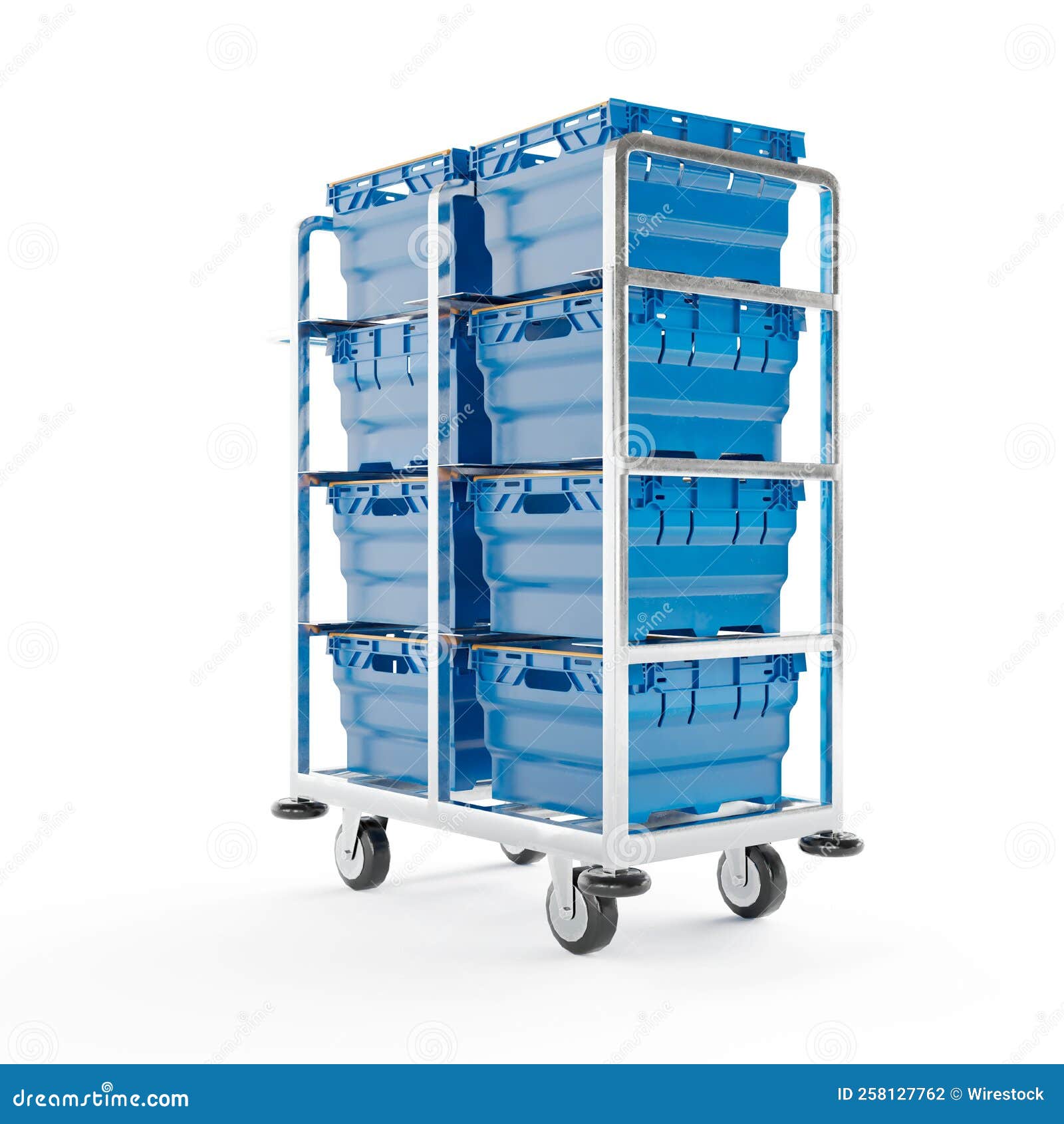 Blue Containers Stacked on a Transportation Cart Stock Illustration ...