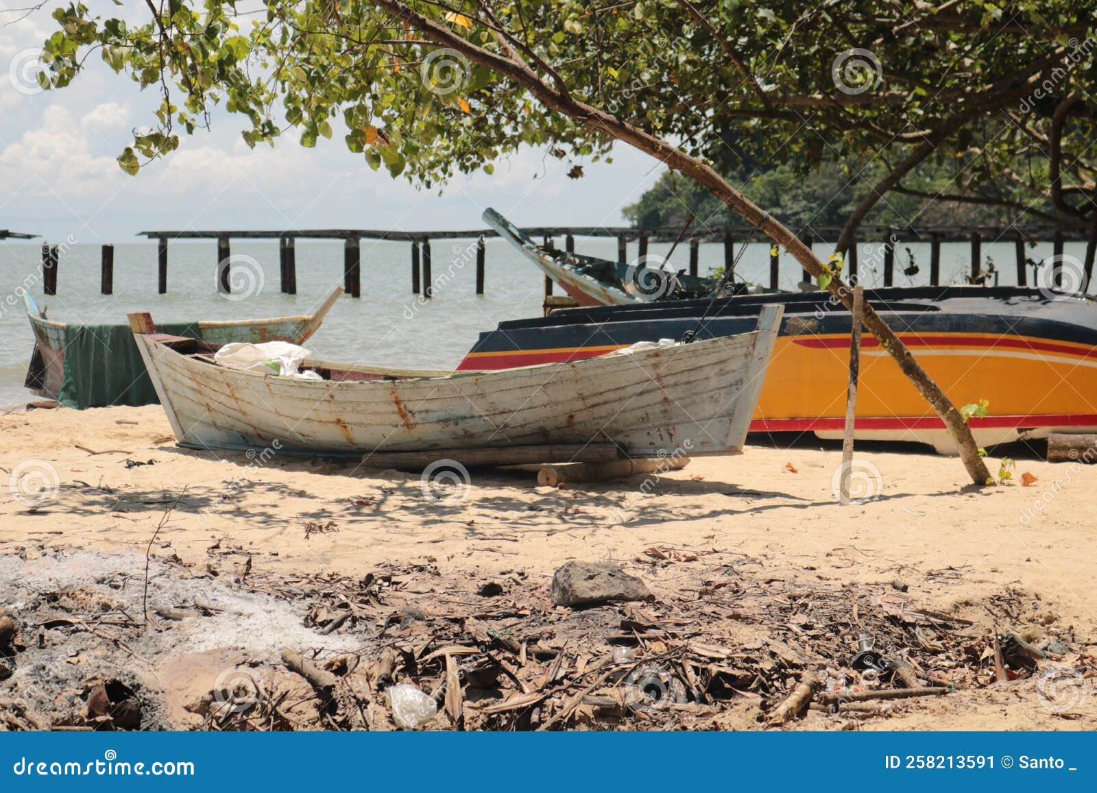 Some Boats on the Beach and Trees Stock Image - Image of beach, boating ...