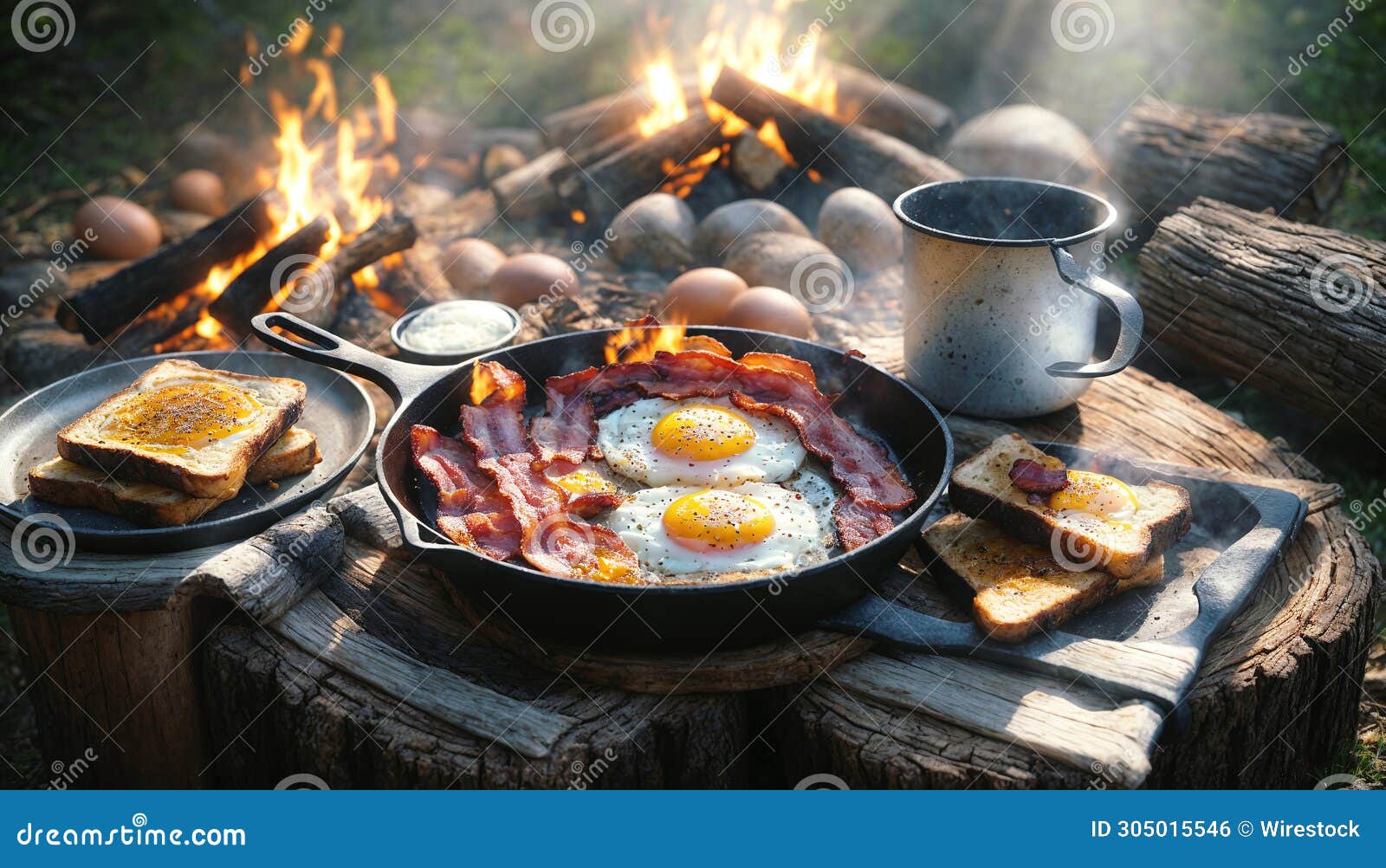 Some Breakfasts are Set Out on a Wooden Table Outdoors Stock Photo ...