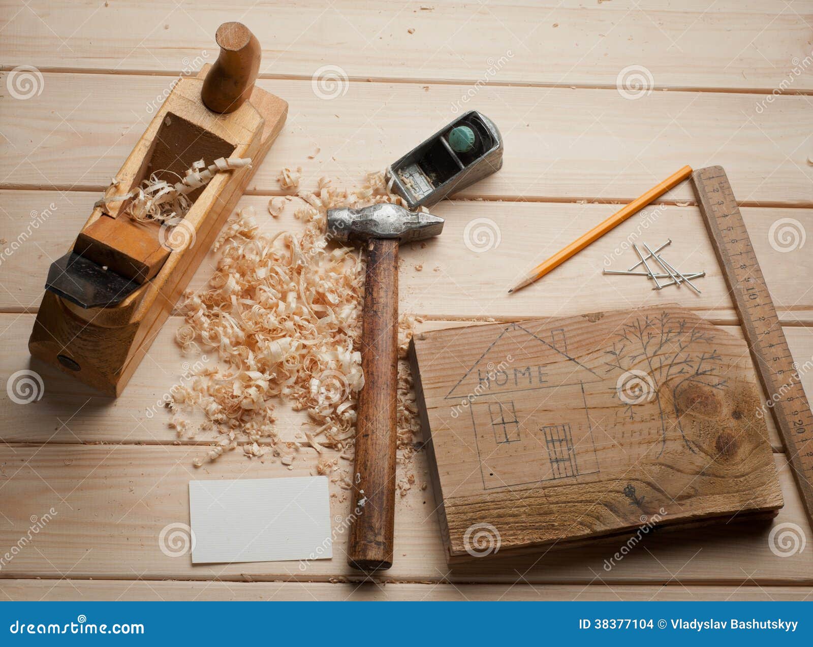 Some Carpenter Tools on Wooden Box Stock Photo - Image of precision ...