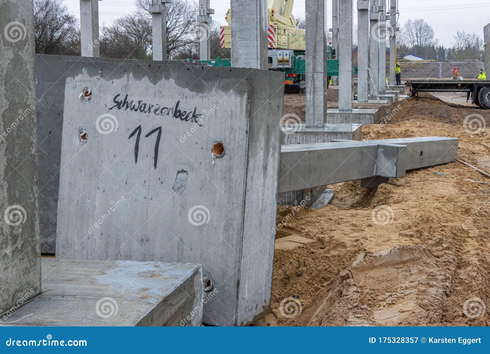 Some Concrete Columns for a Factory Building are Erected on a Large ...