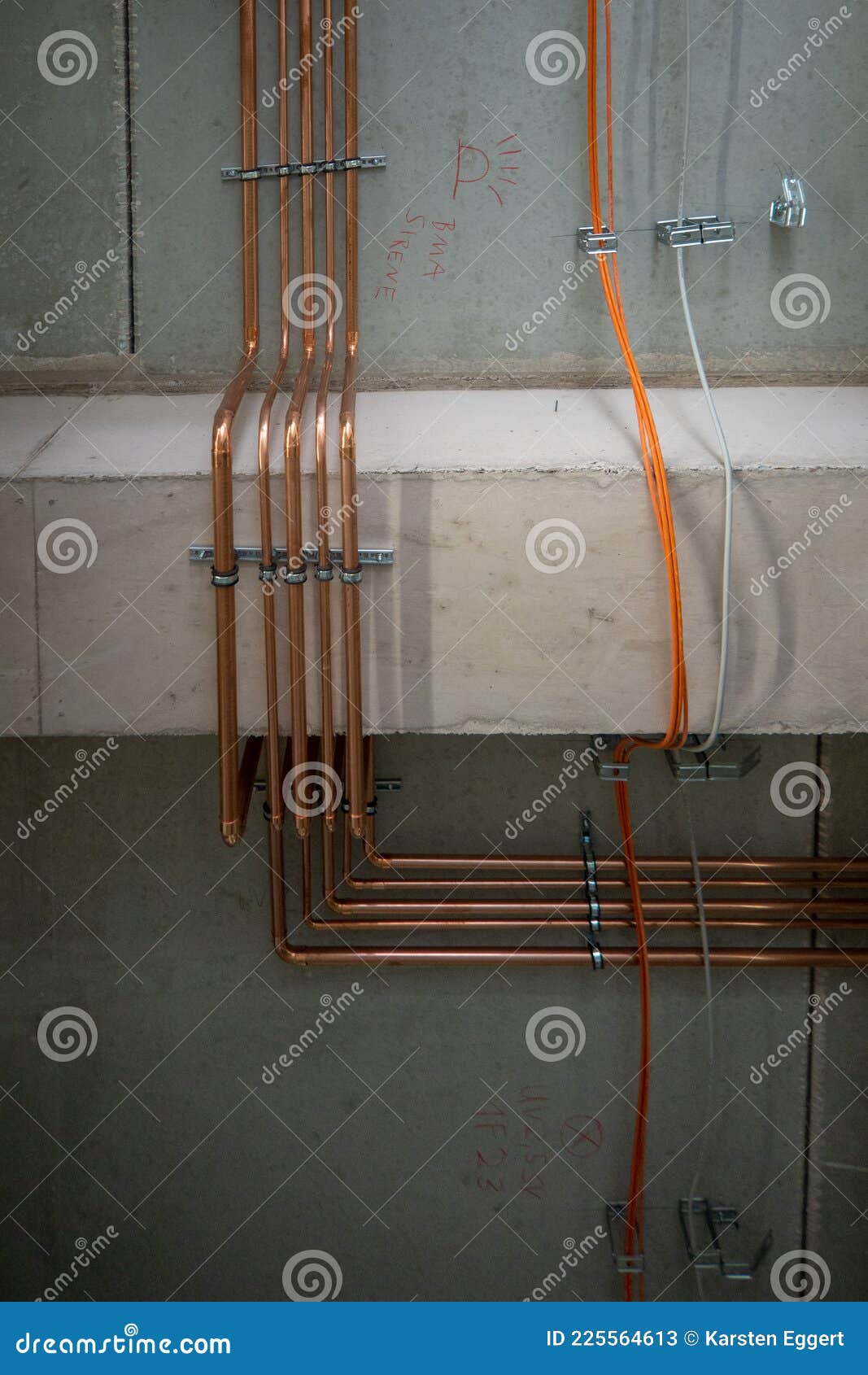 Some Copper Pipes Run Side by Side on a Wall Stock Image - Image of ...