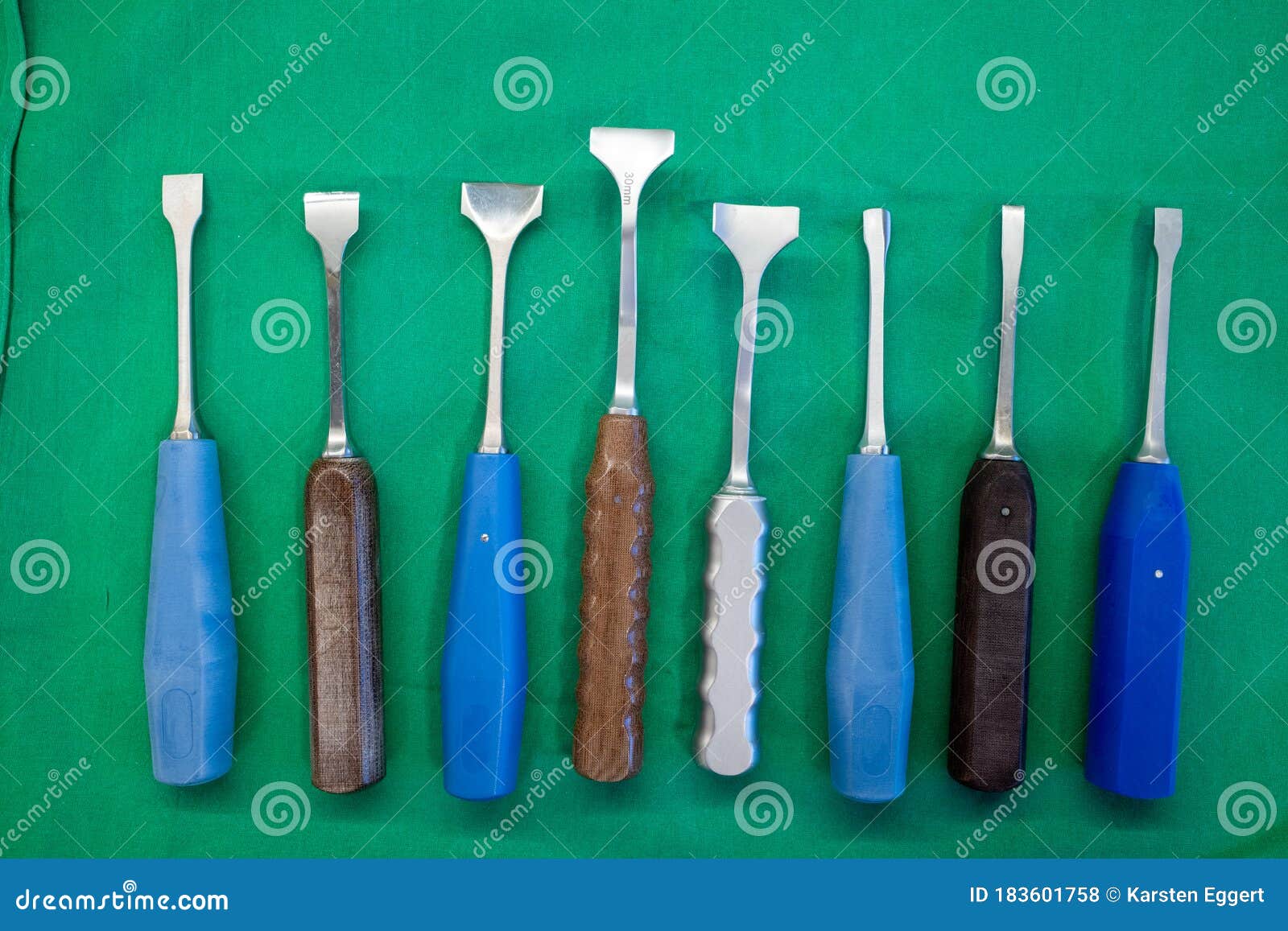 Some Different Surgical Chisels Lie Side by Side on a Surgical Drape ...