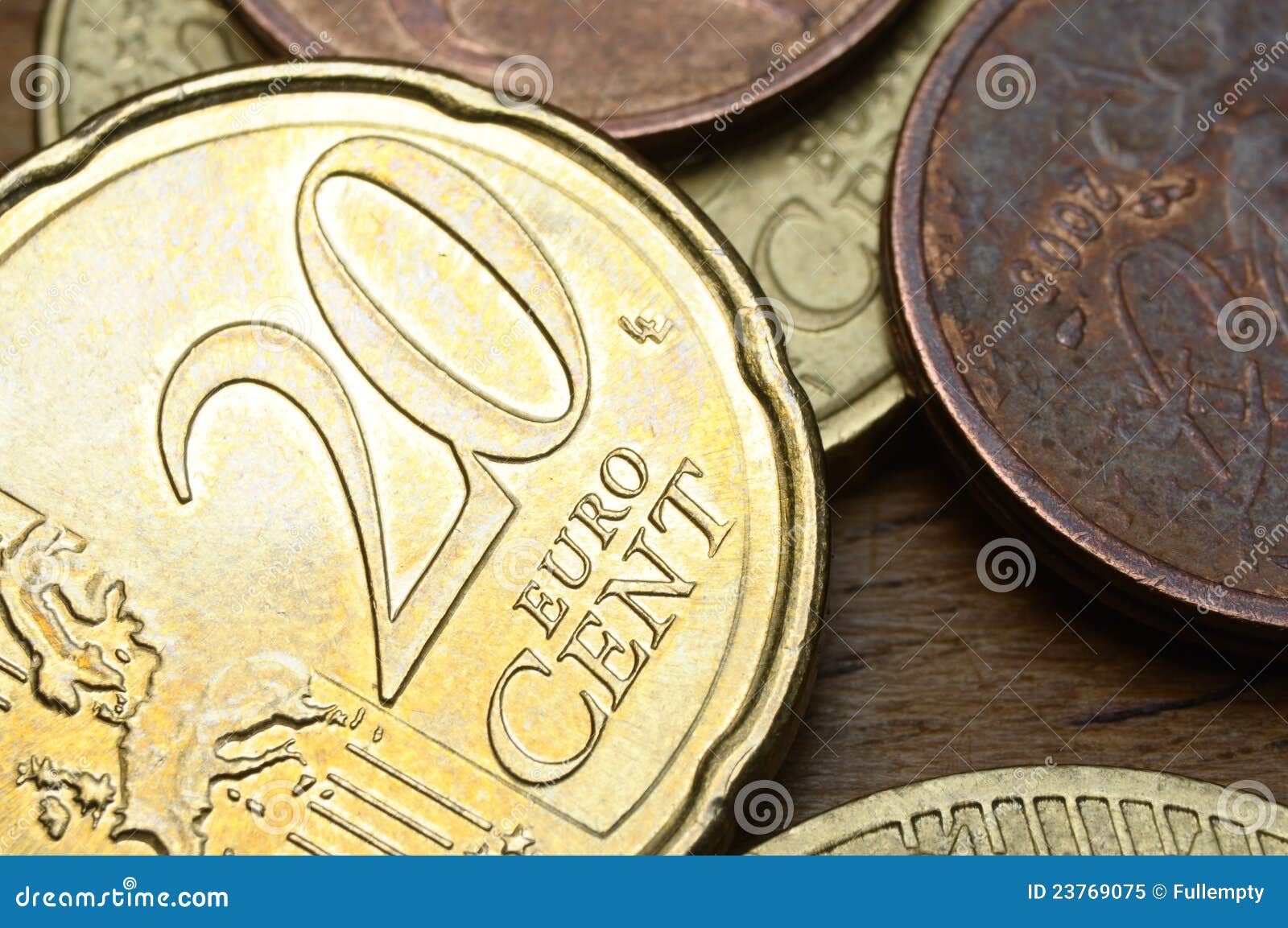 Some Euro Coins, One of Twenty Cent Stock Image - Image of moneybox ...