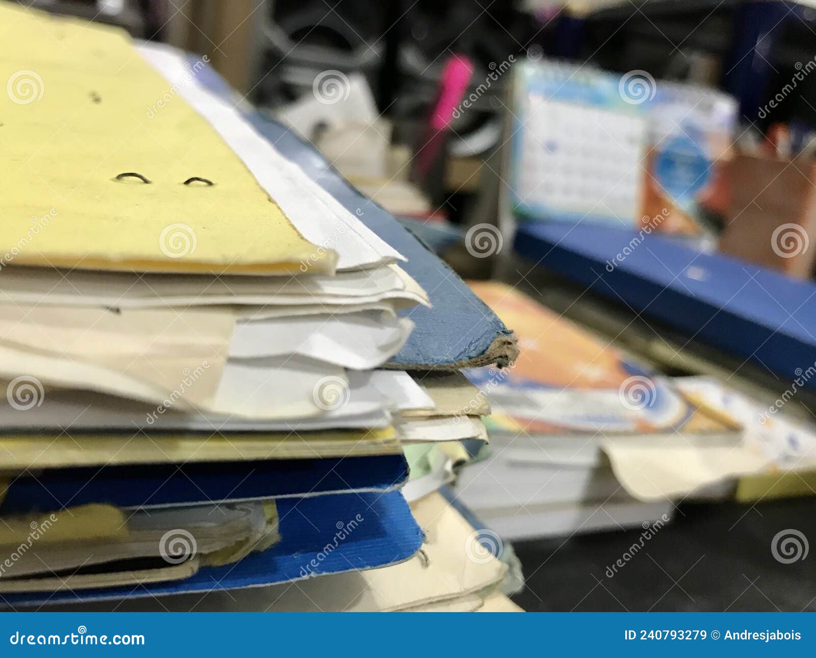 Some File Folders Stacked on Top of a Desk Stock Image - Image of debt ...