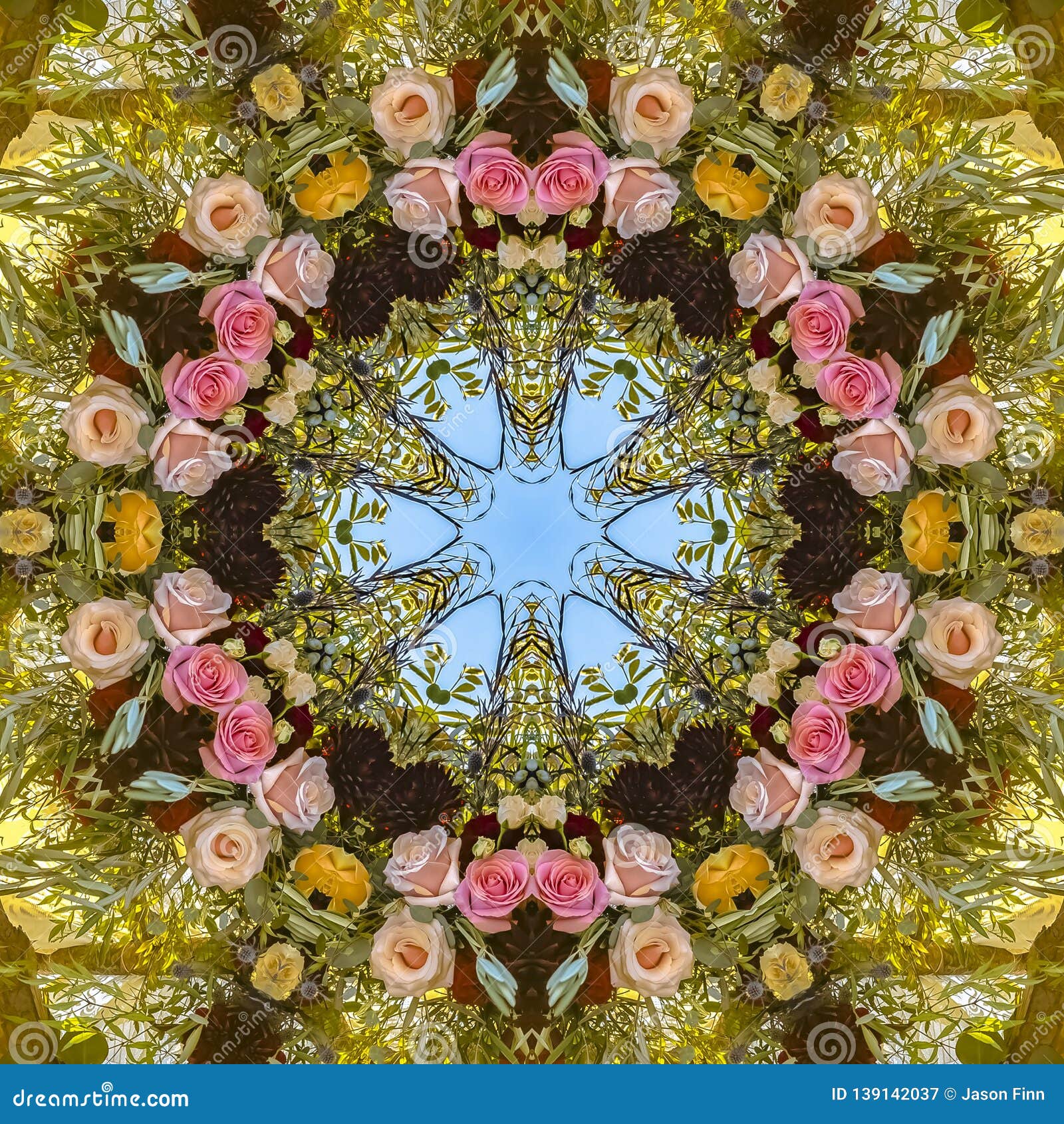 Some Flowers in Circular Reflection with Roses Stock Illustration ...