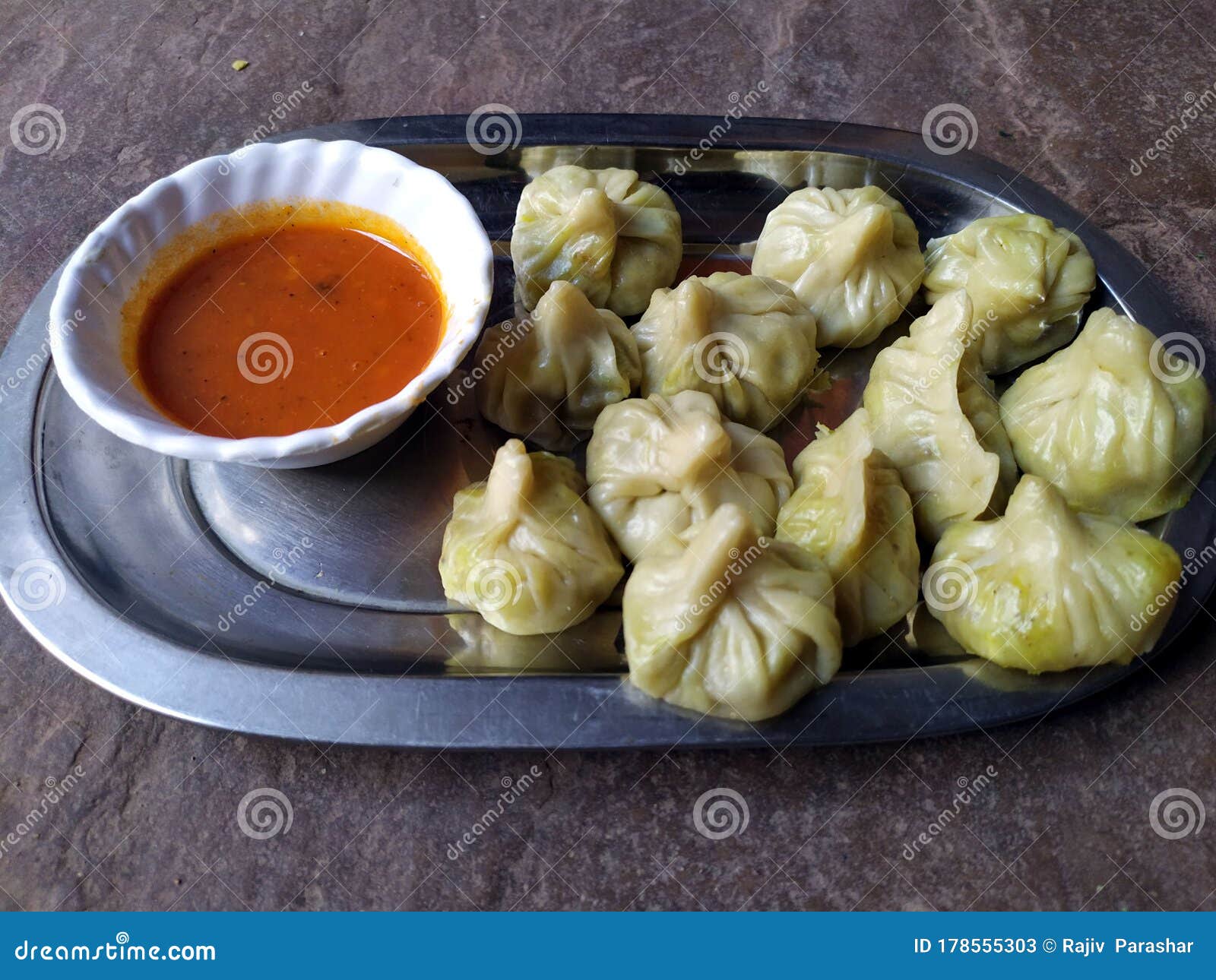 Some Fresh Eatable Food Put in a Plate with Red Chutney Stock Image ...