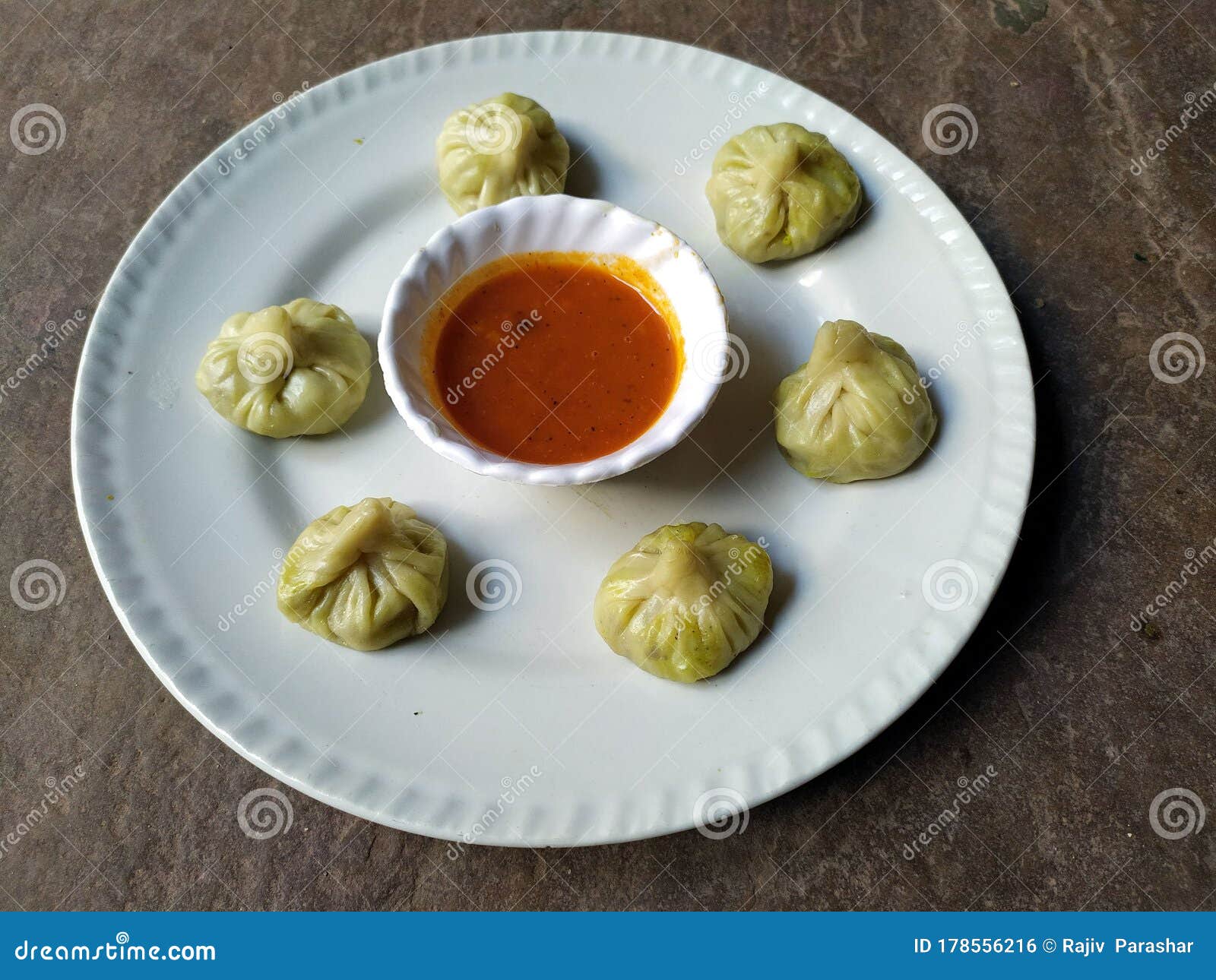 Some Fresh Eatable Food Put in a Plate with Red Chutney Stock Photo ...