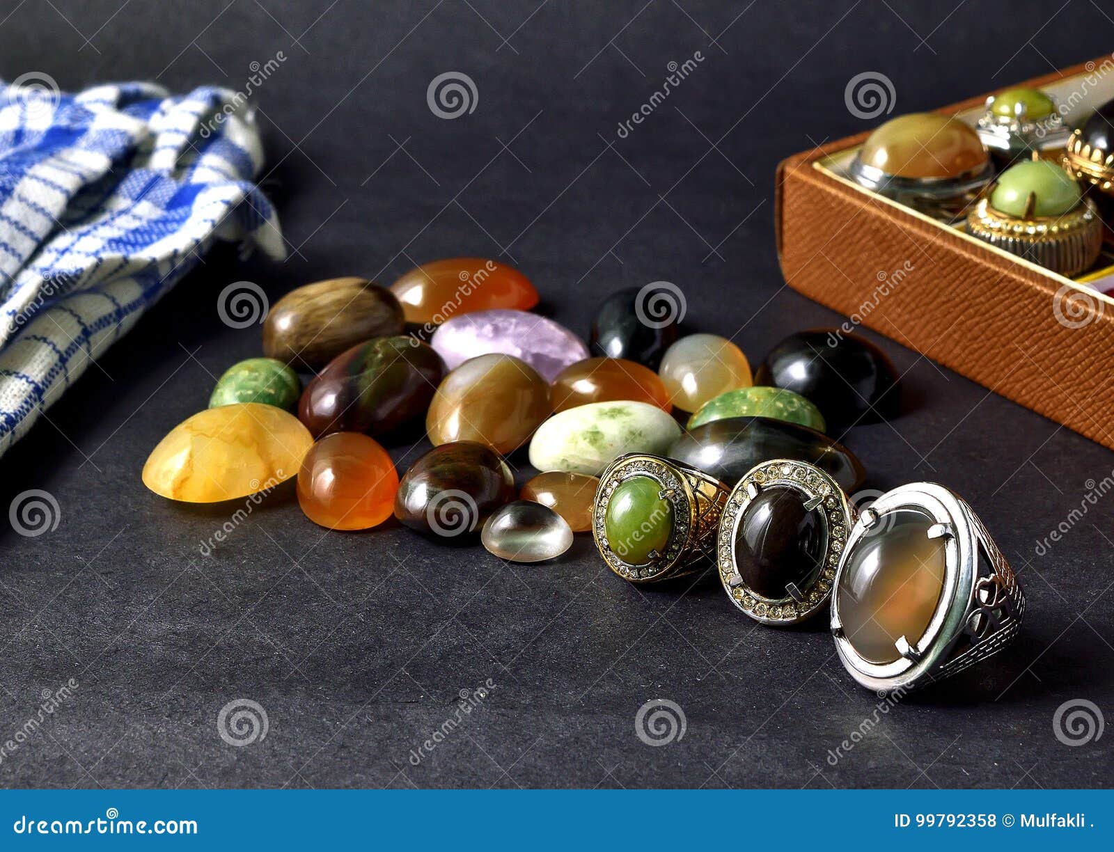 Some gemstone on the table stock photo. Image of handkerchief - 99792358