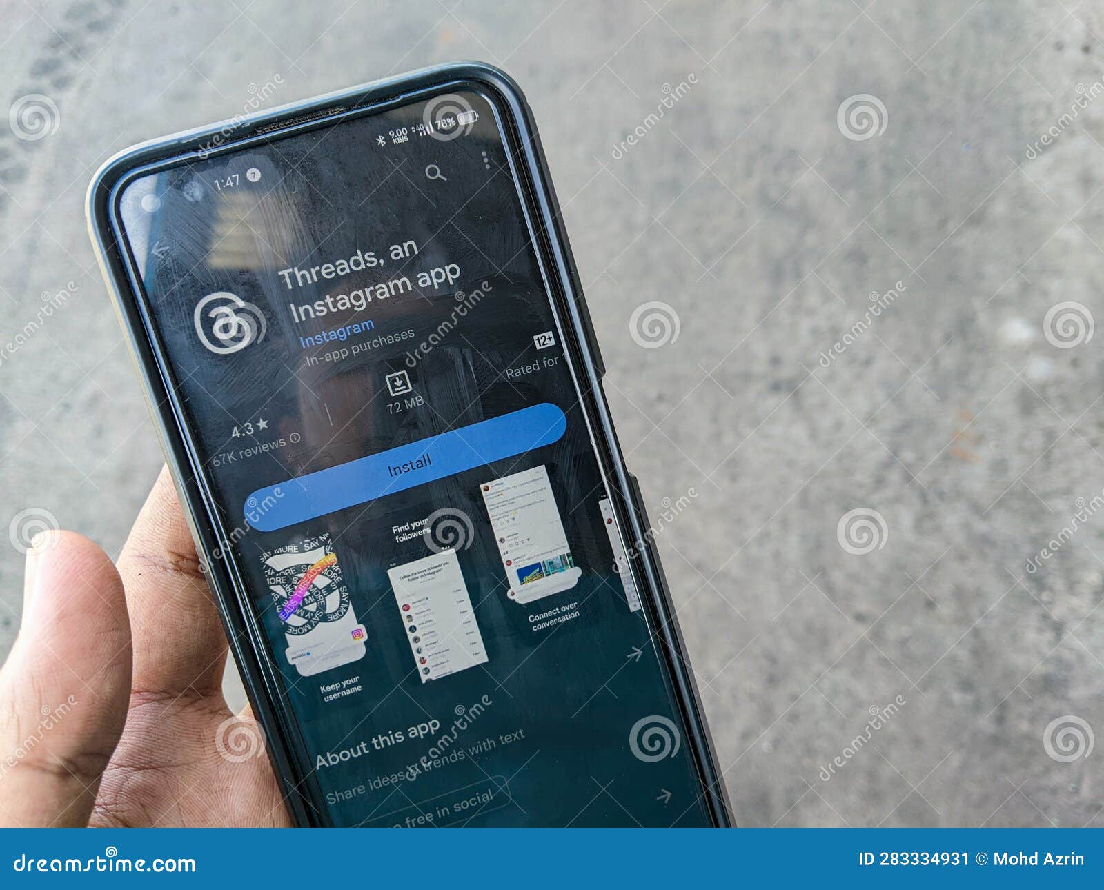 Some Hand Holding Smartphone with Threads Apps on a Screen. Editorial ...