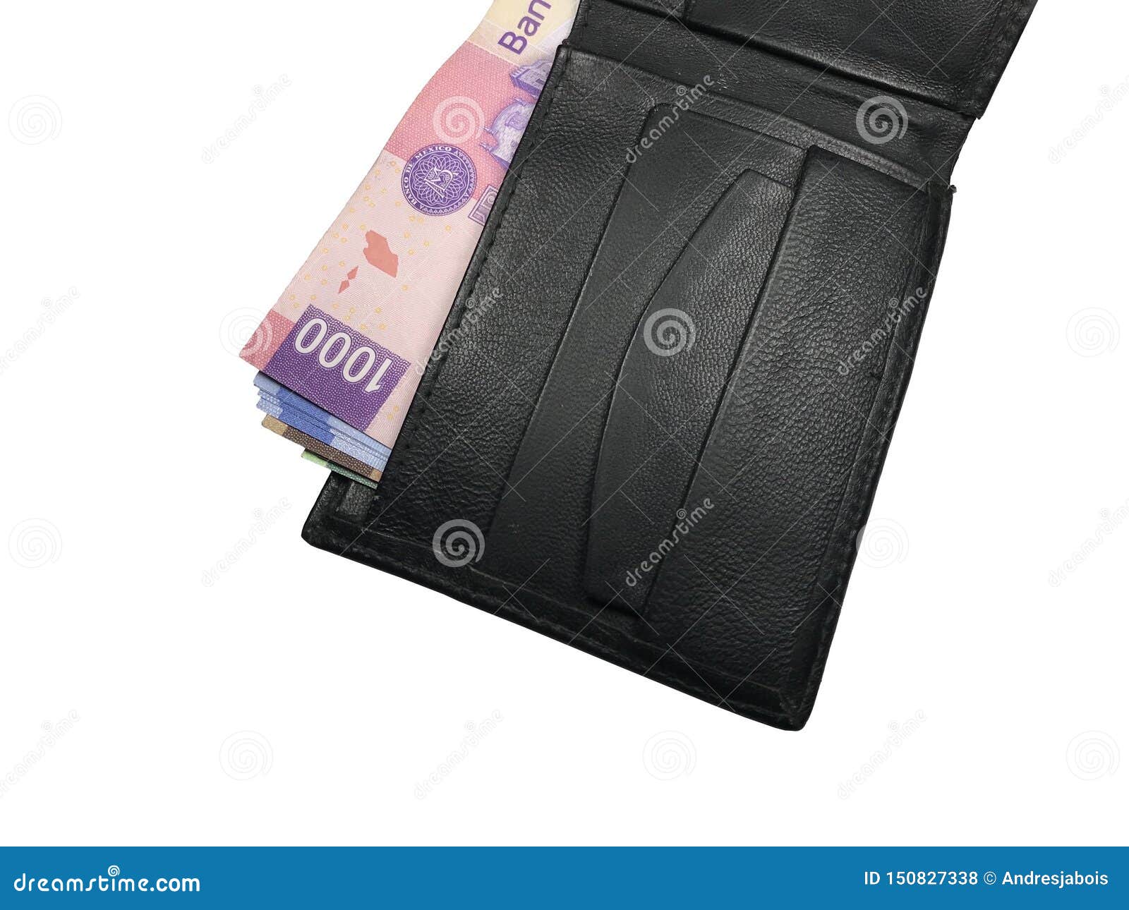 Some Mexican Peso Bills Inside a Black Wallet Isolated Stock Photo ...