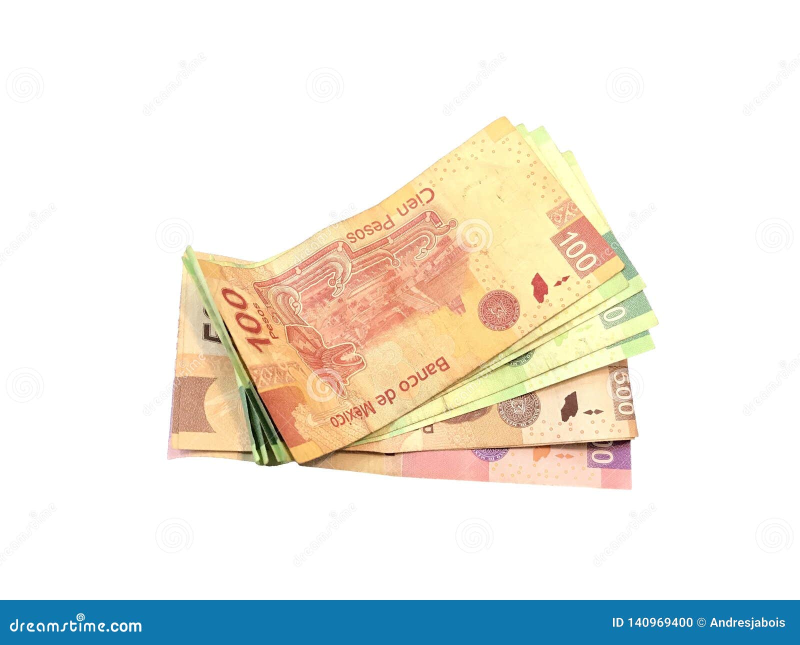 Some Mexican Peso 100 200 500 and 1000 Bills Isolated on White ...