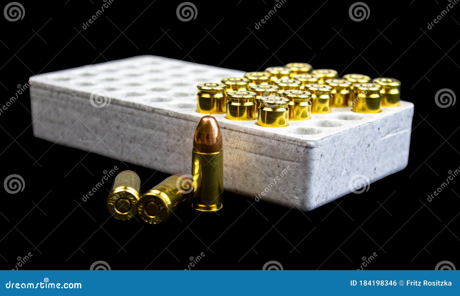 9mm bullets in a box stock photo. Image of caliber, isolated - 184198346