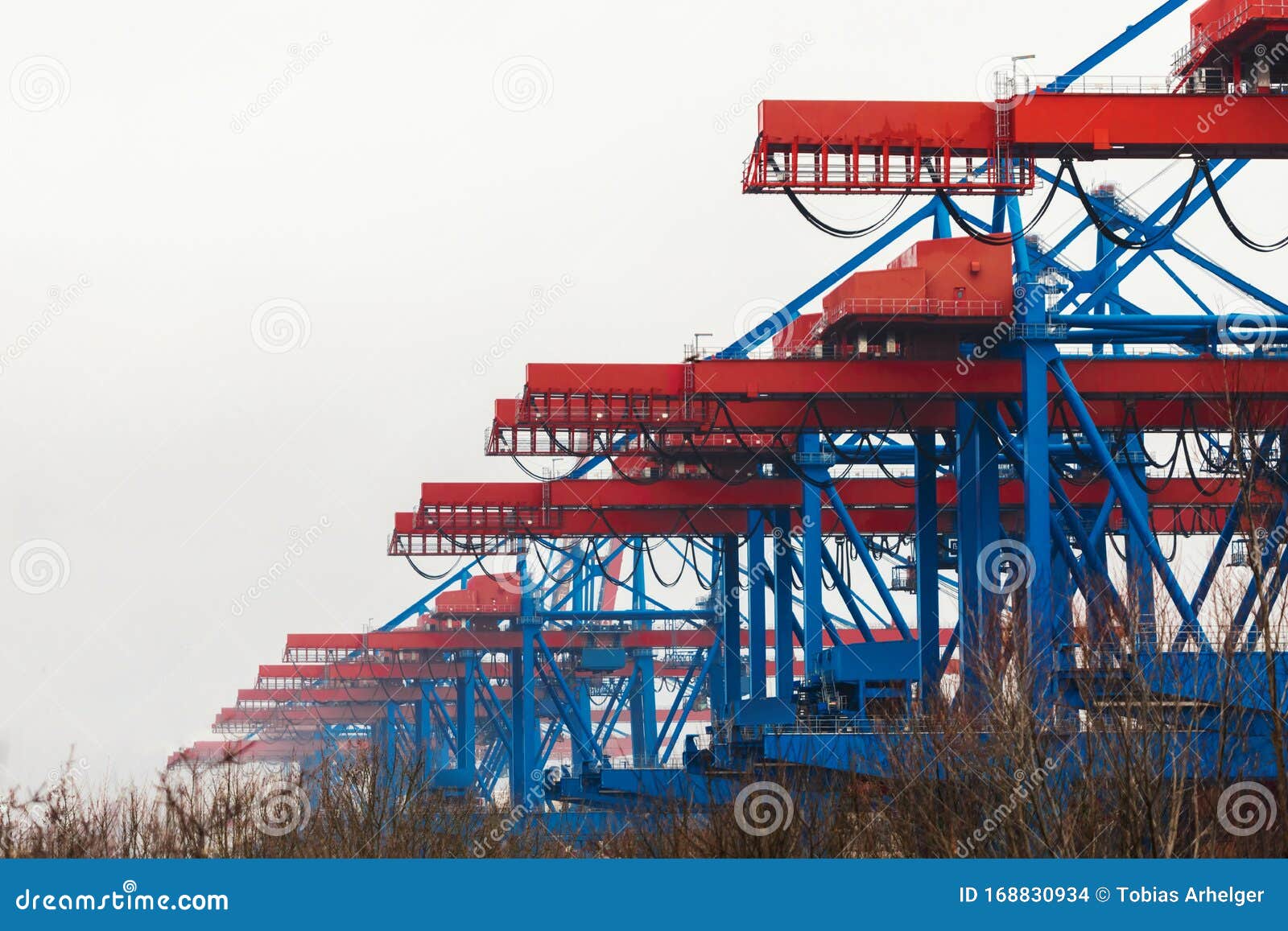 Modern Container Terminal Bridges Stock Photo - Image of text, blue ...