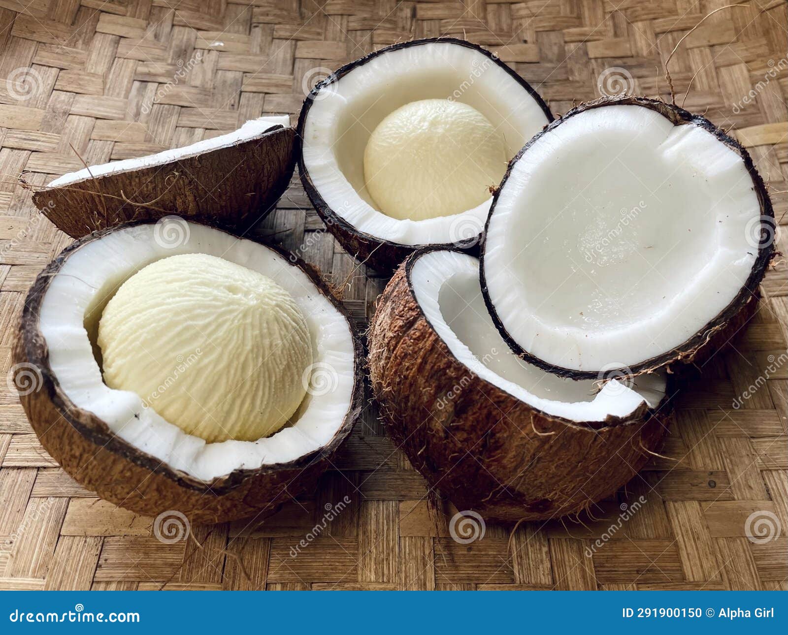 Some Old Coconuts that Have Been Cut in Half Contain Flesh and Coconut ...