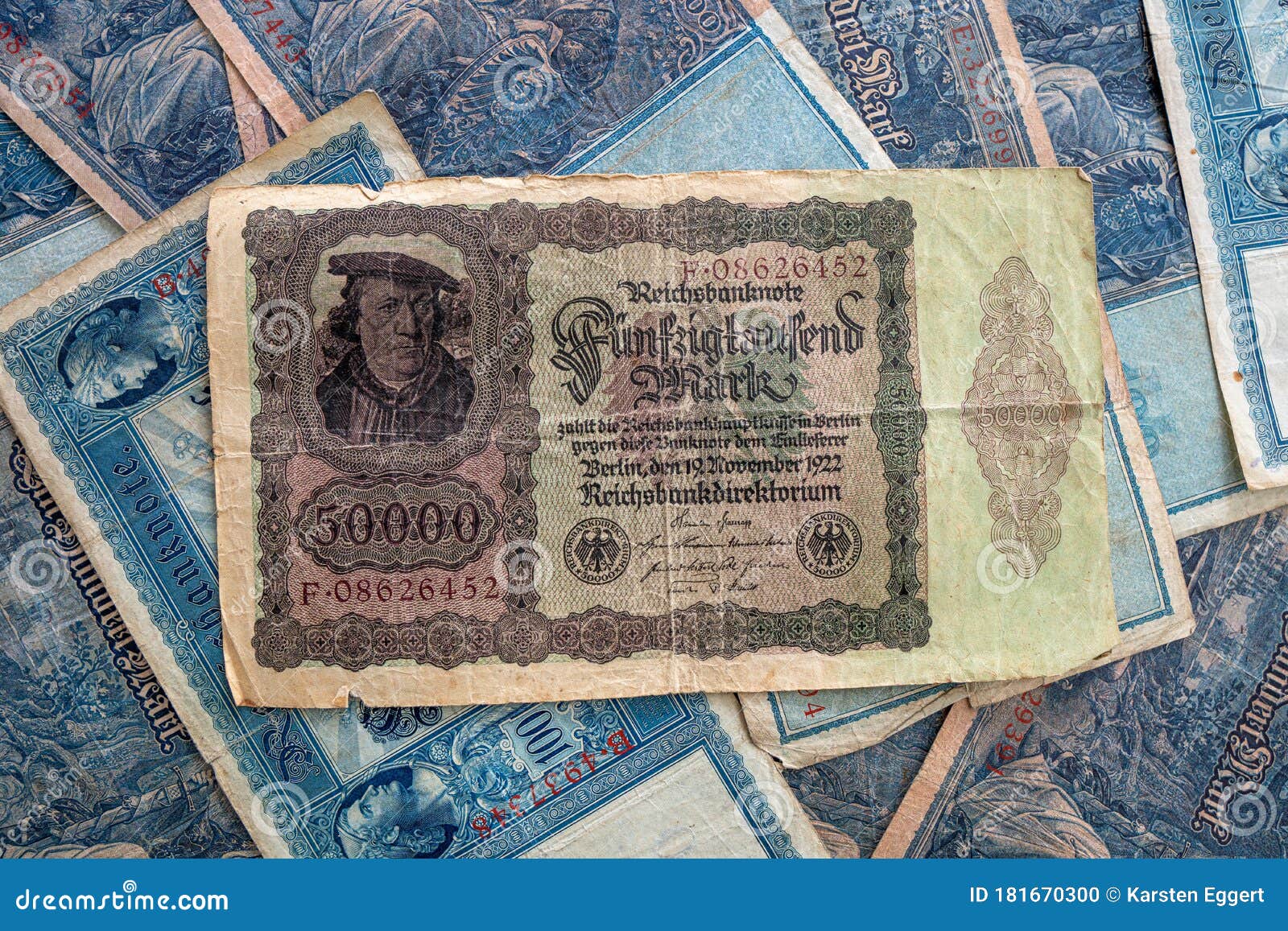 Some Old Historical German Banknotes Lie Spread Out on a Table Stock ...