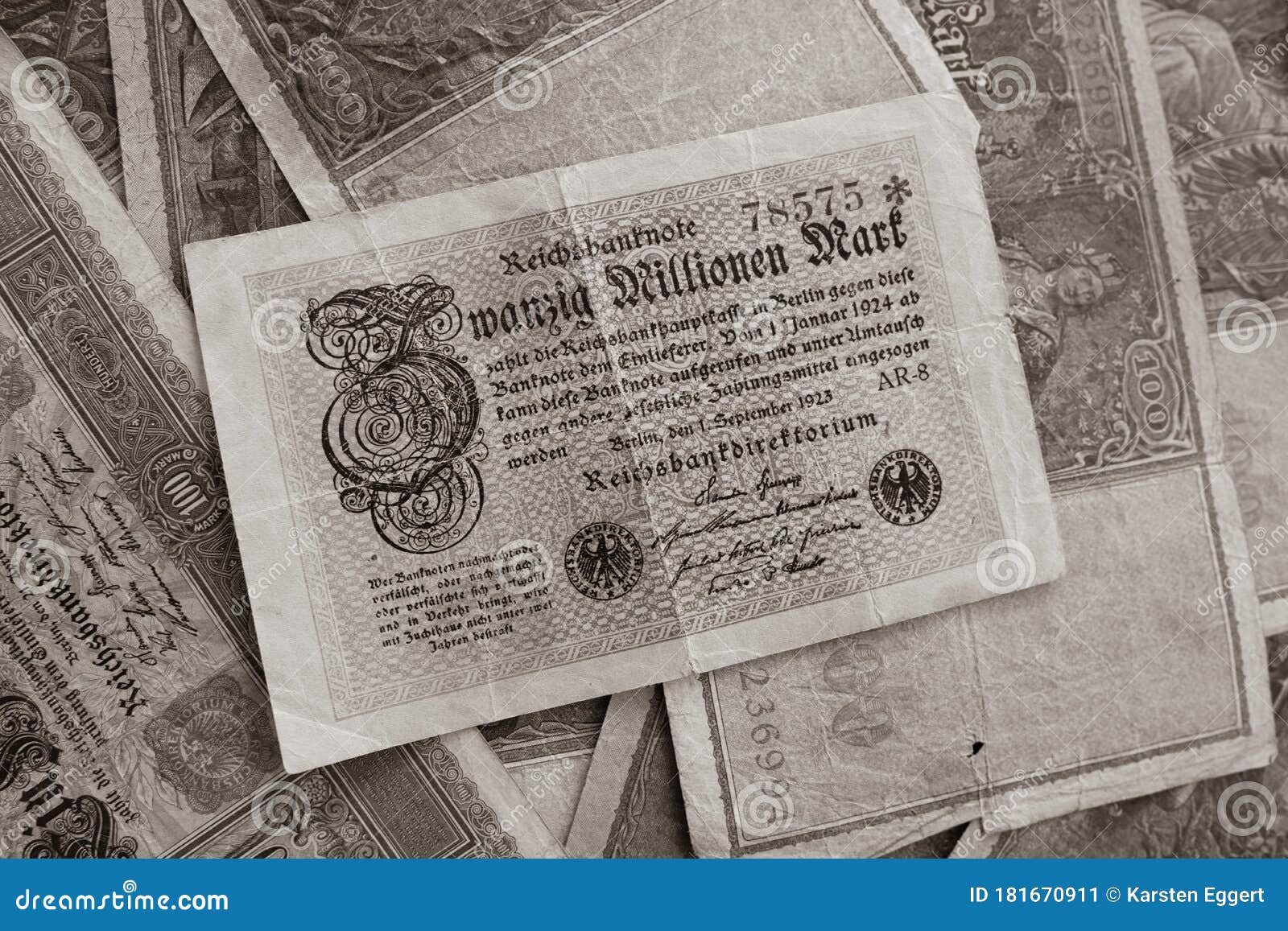 Some Old Historical German Banknotes Lie Spread Out on a Table Stock ...