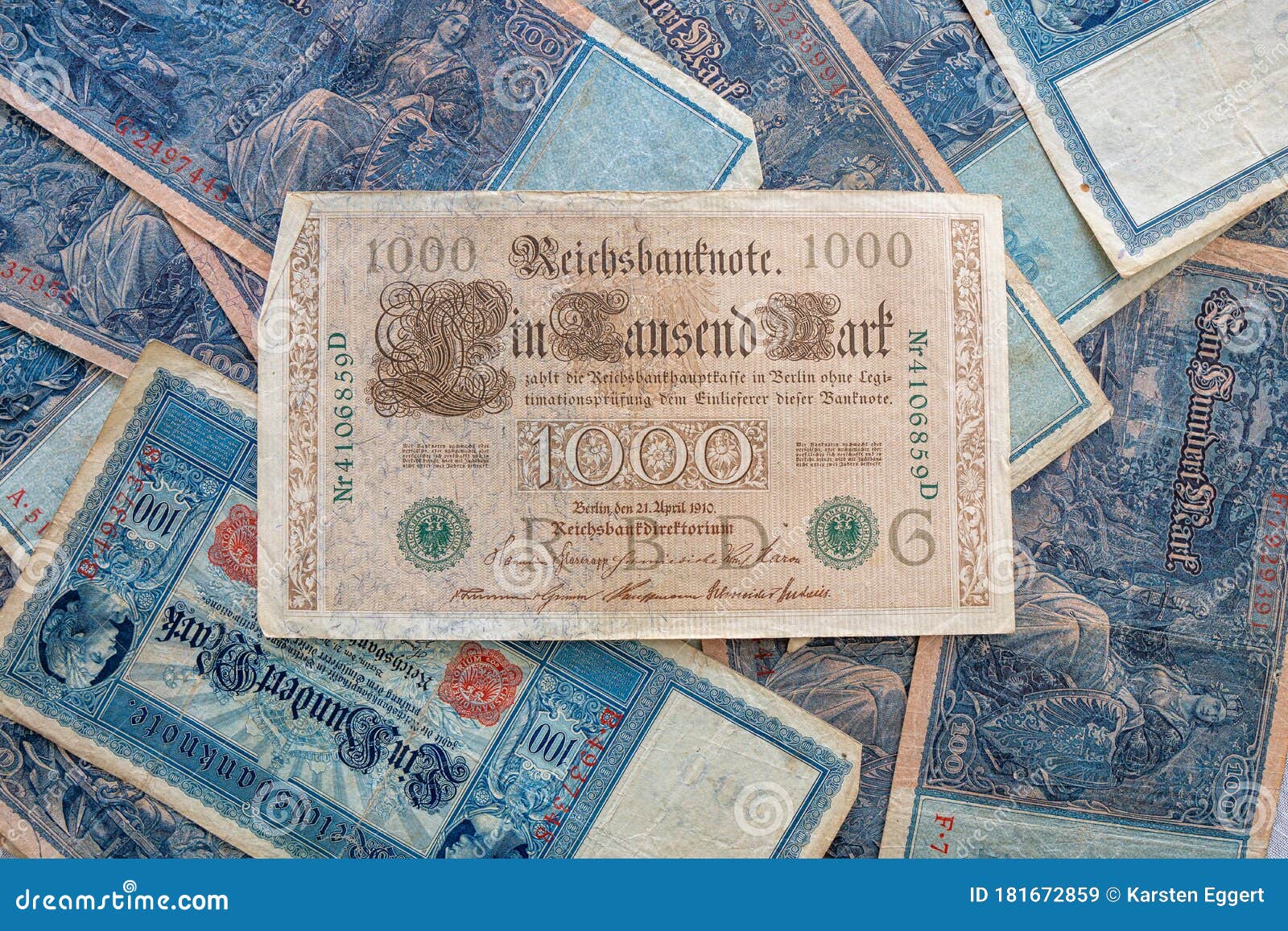 Some Old Historical German Banknotes Lie Spread Out on a Table Stock ...