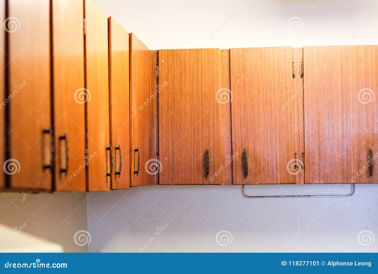 Some Old Wooden Kitchen Cabinets Stock Image - Image of wooden ...