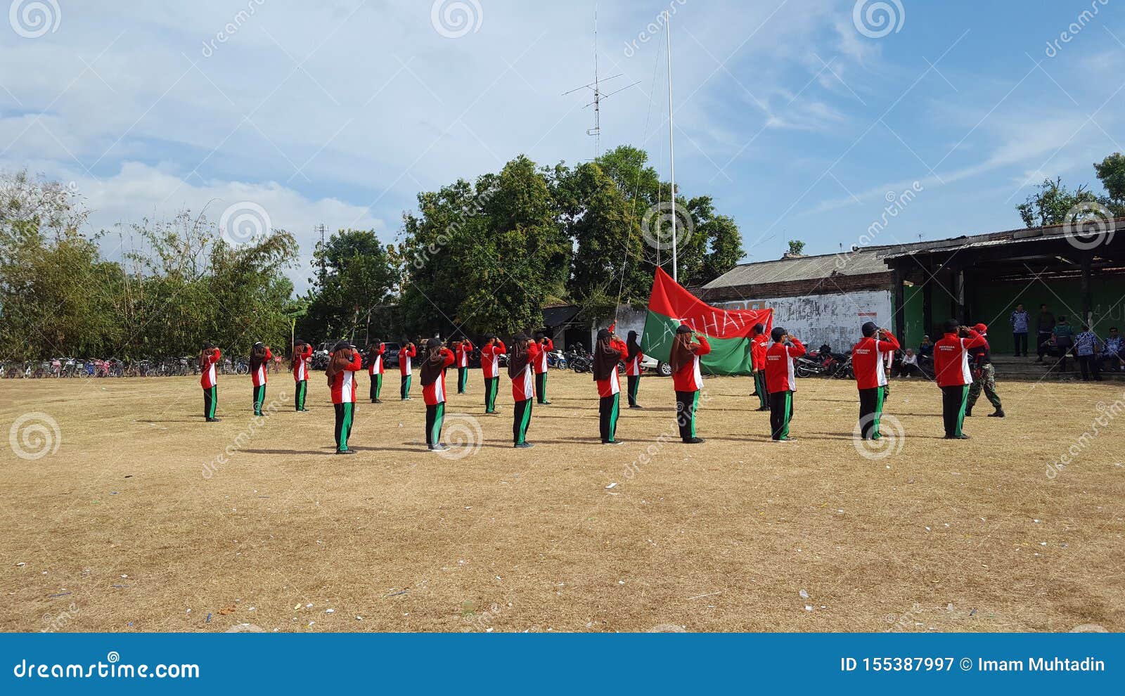 Some People are Practicing Marching and Raising the National Flag ...