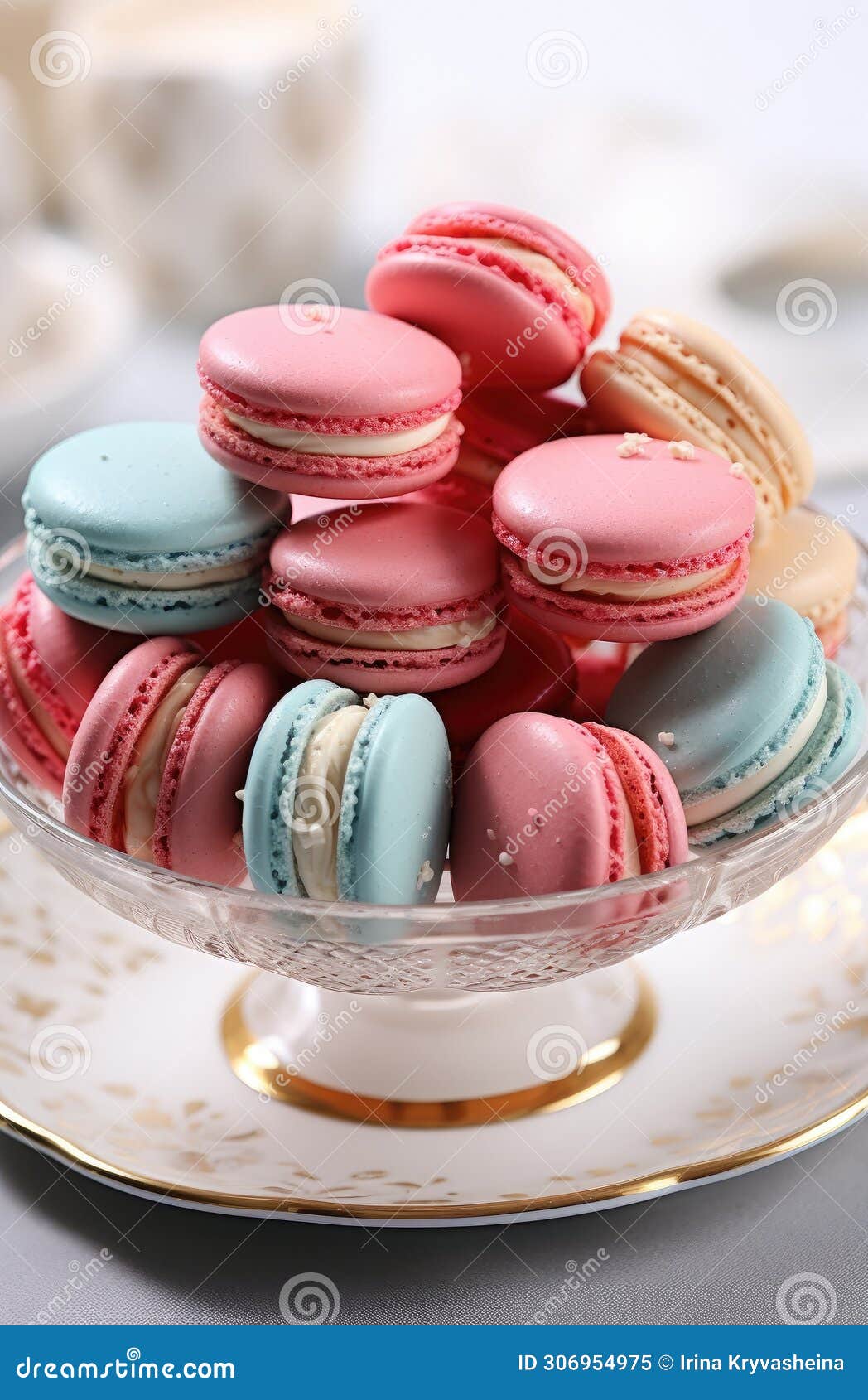 Some Pink and Blue Macarons are Sitting on a White Plate Stock Image ...