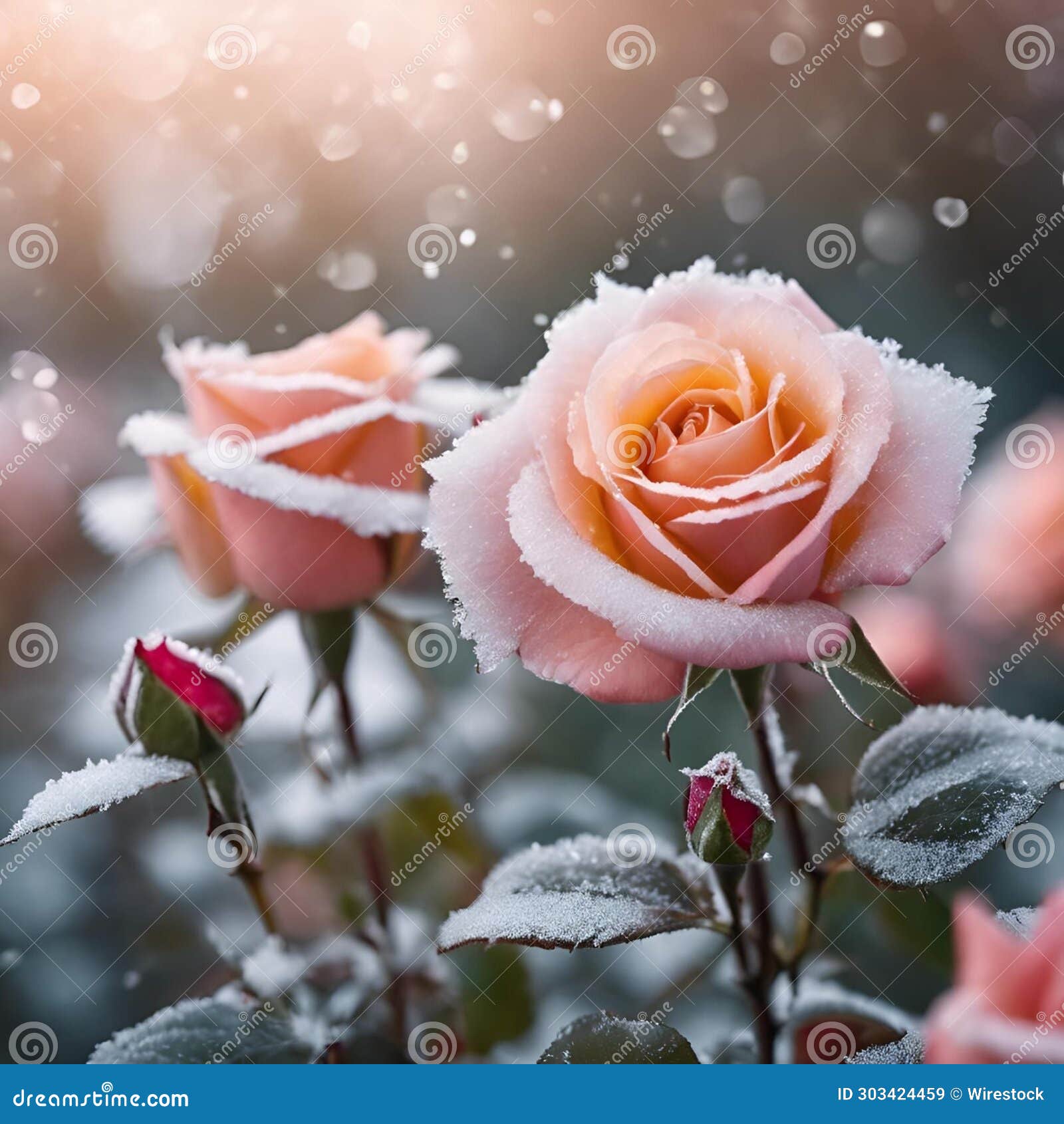 Some Pink Roses that are Sitting on Some Snow Covered Ground Stock ...