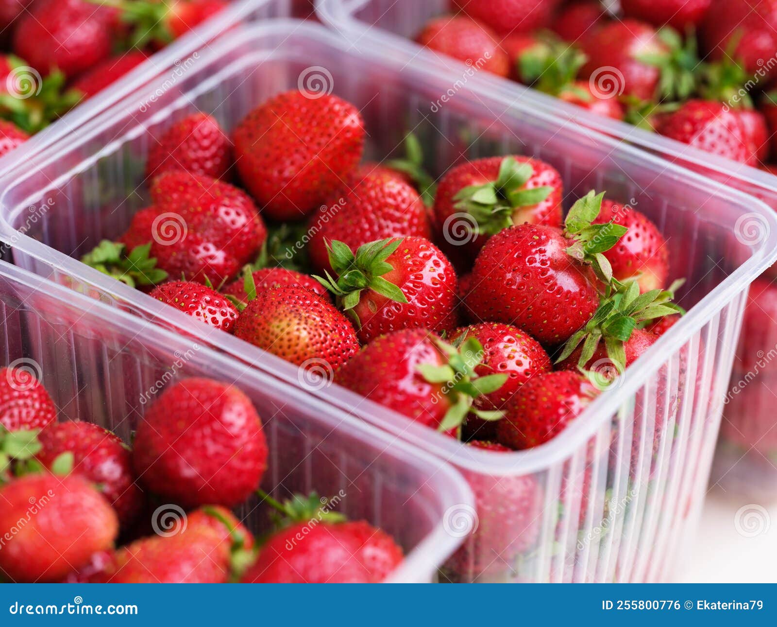 Some Plastic Containers Full of Organic Red Strawberries Stock Photo ...
