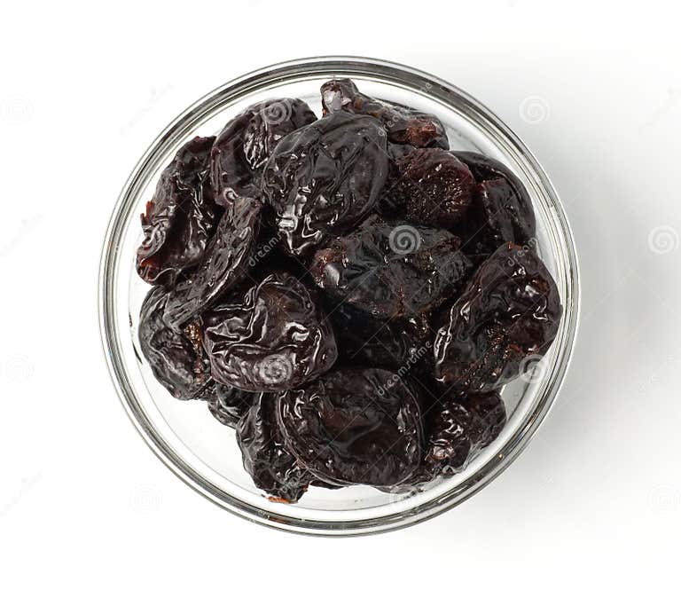 Some Prunes in Plate Isolated Stock Photo - Image of shrivel, fruit ...