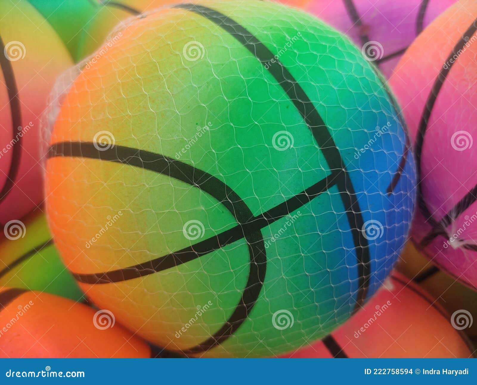Some Rainbow Colored Balls with Basketball Pattern Stock Photo - Image ...
