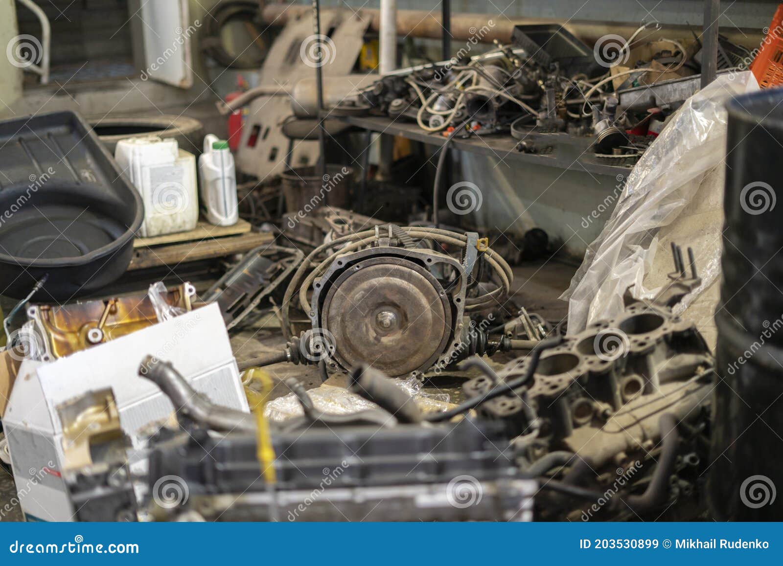 The Some Random Car Machine Parts and Details in Auto Service Workshop ...