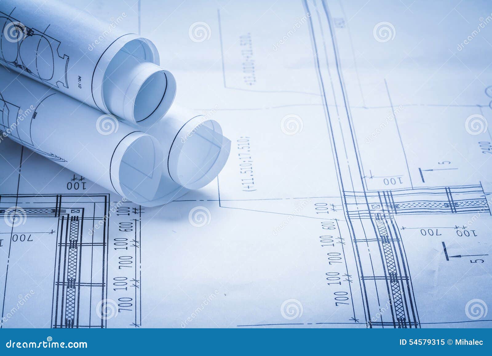 Some Rolled Up Construction Drawings Building and Stock Image - Image ...