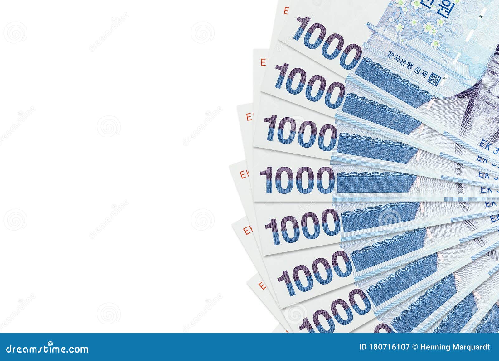 Some 1000 South Korean Won Banknotes Indicating Economics with Copy ...