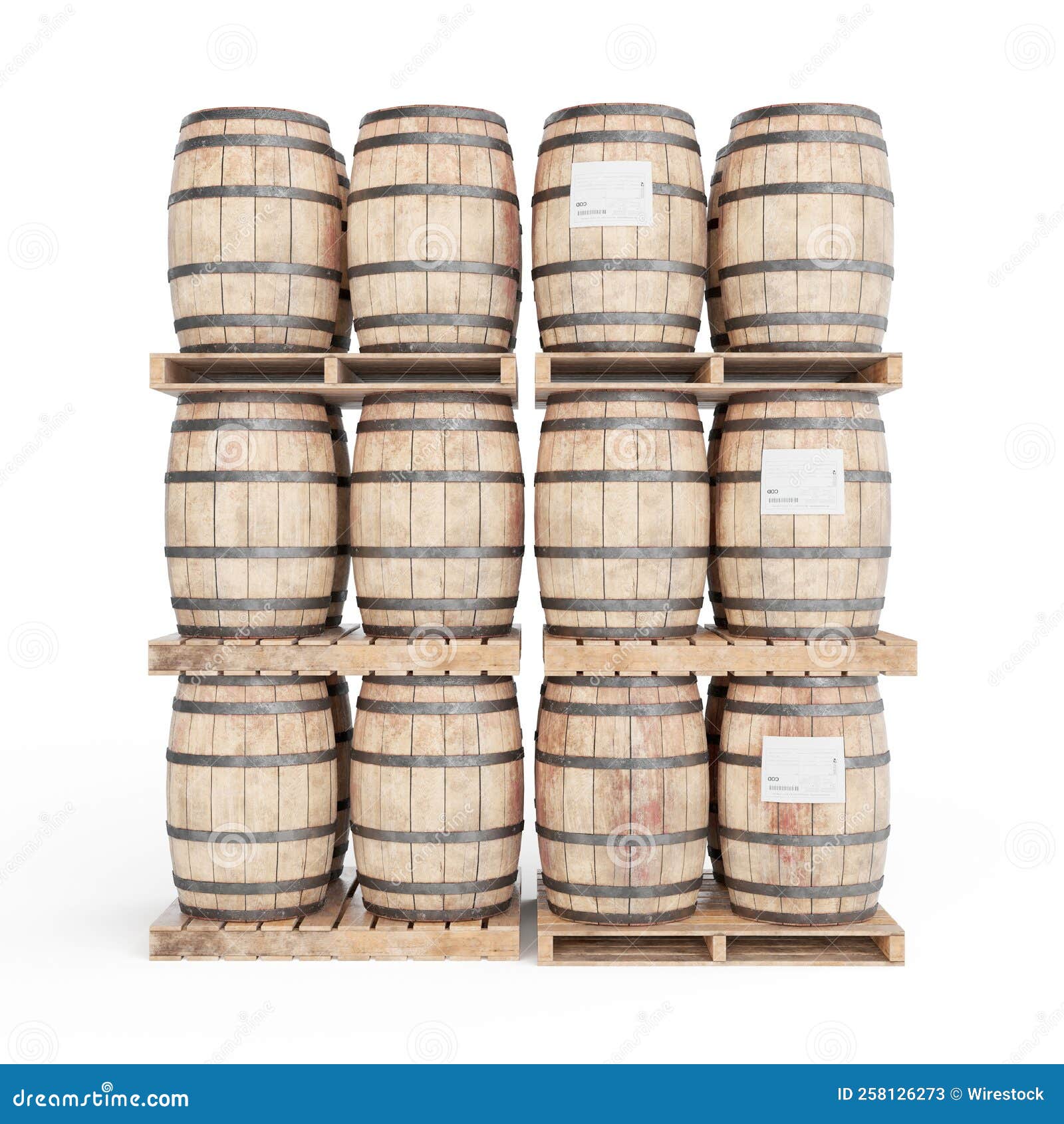 Stacked Barrels Isolated on White Stock Image - Image of object, wine ...