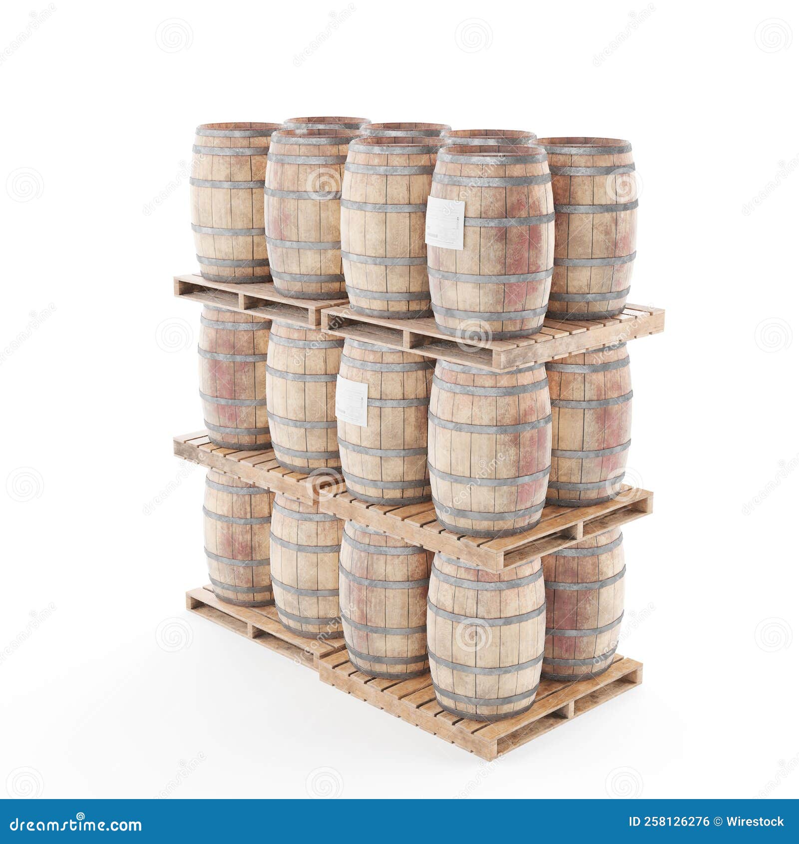 Stacked Barrels Isolated on White Stock Photo - Image of background ...