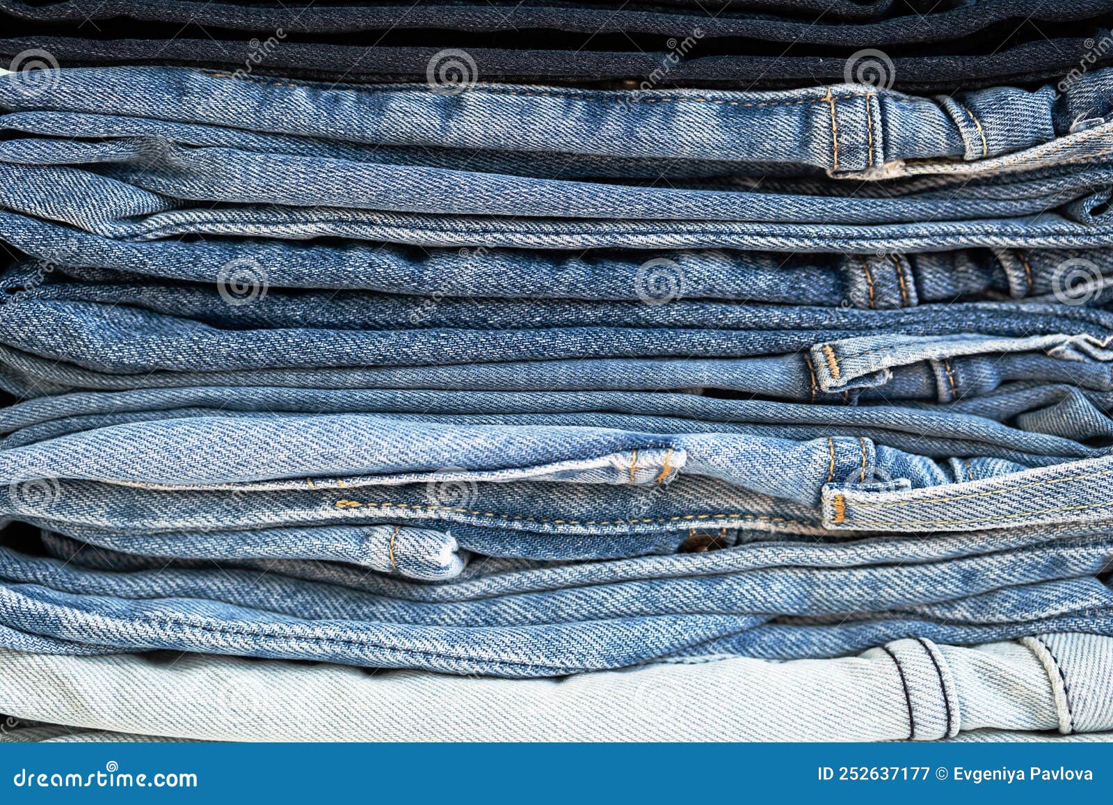 Some Stacked Blue Jeans, Close Up. Denim Collection Stock Image - Image ...