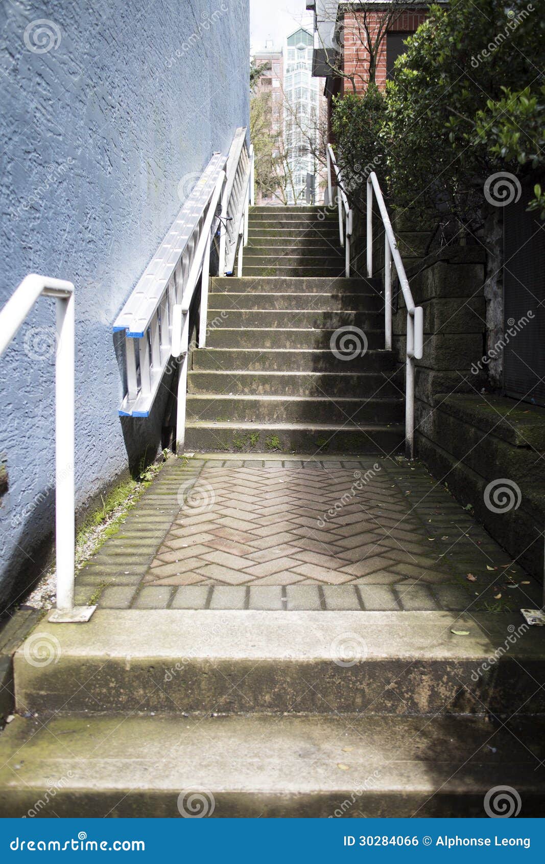 Steps Leading To Main Street Stock Photo - Image of stairs, railing ...