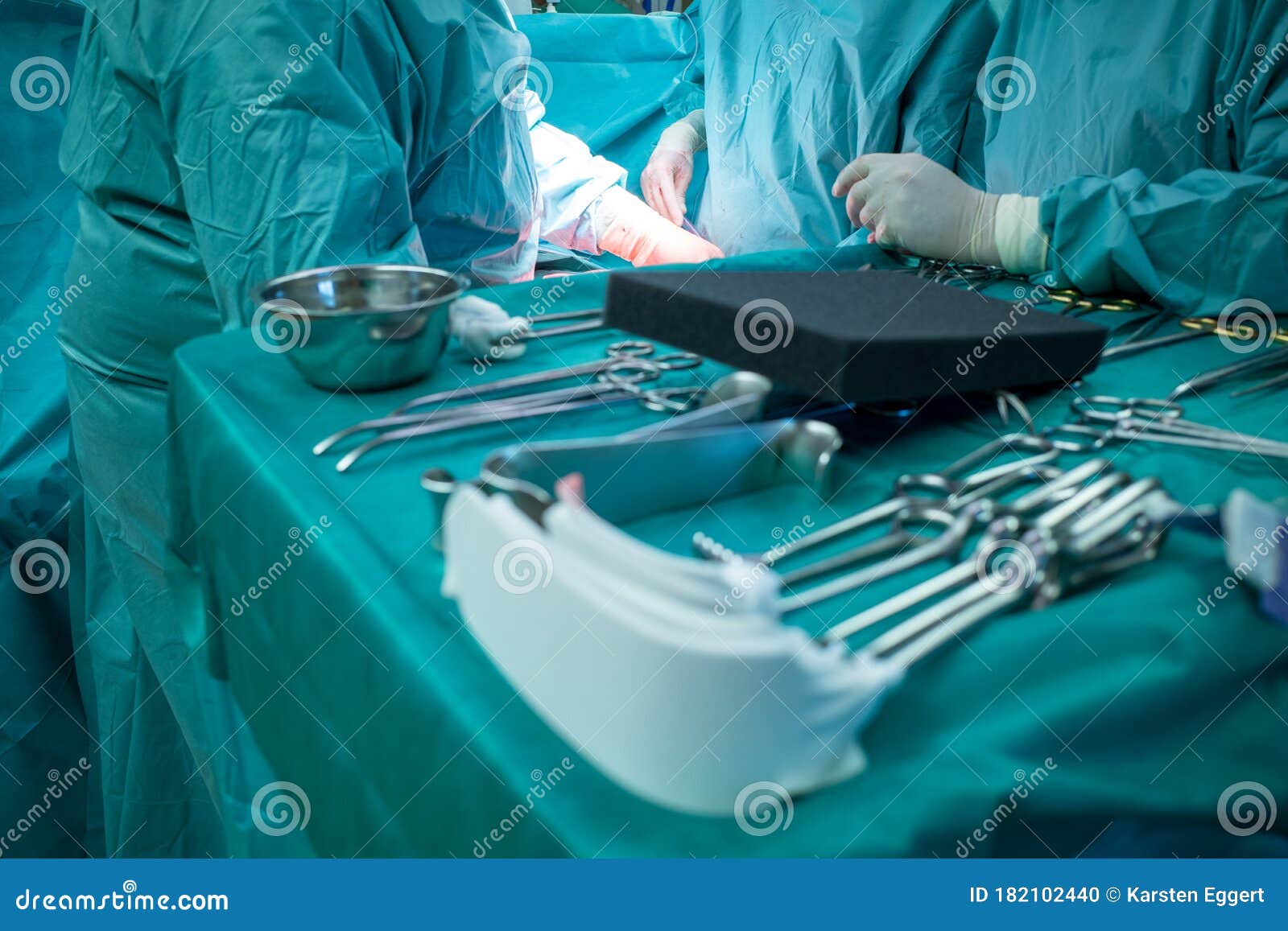 Some Sterile Surgical Instruments are on a Table during an Operation ...