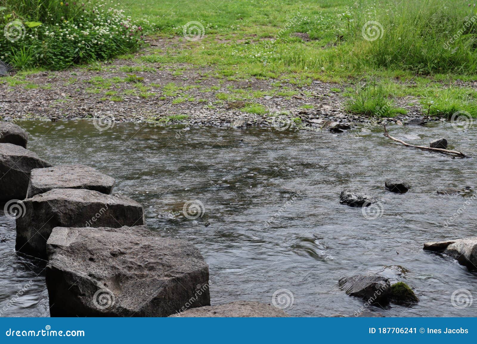 Stones Building a Bridge Over a River Stock Image - Image of landscape ...