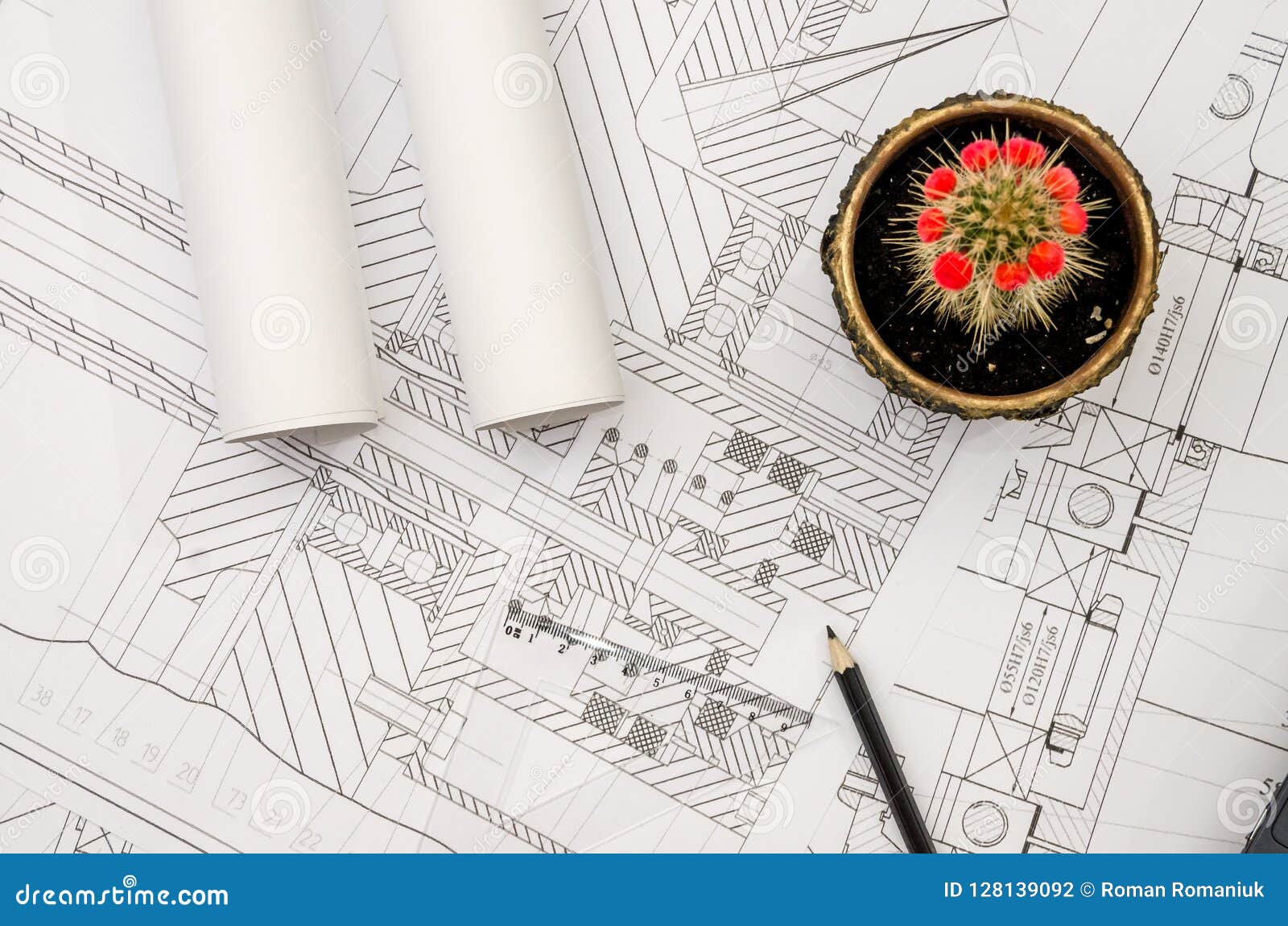 Technical Drawing, Machine Parts. Stock Photo - Image of machinery ...