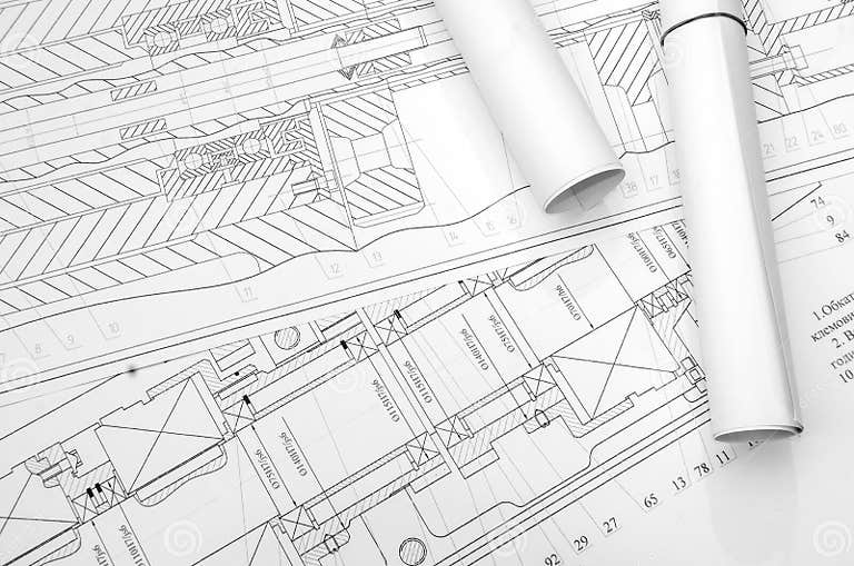 Some Technical Drawing, Machine Parts Stock Image - Image of background ...